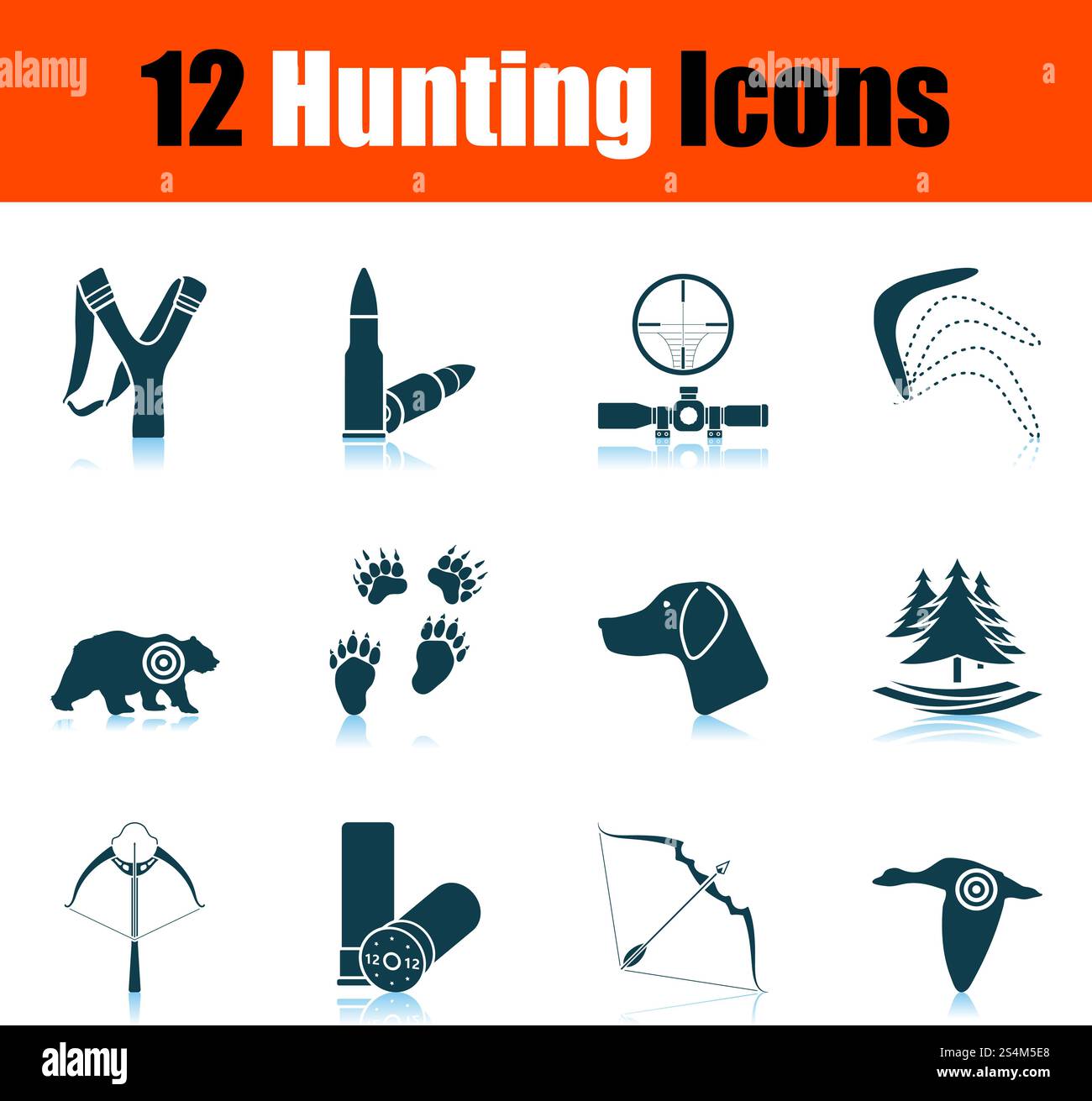 Hunting Icon Set. Shadow Reflection Design. Vector Illustration Stock ...