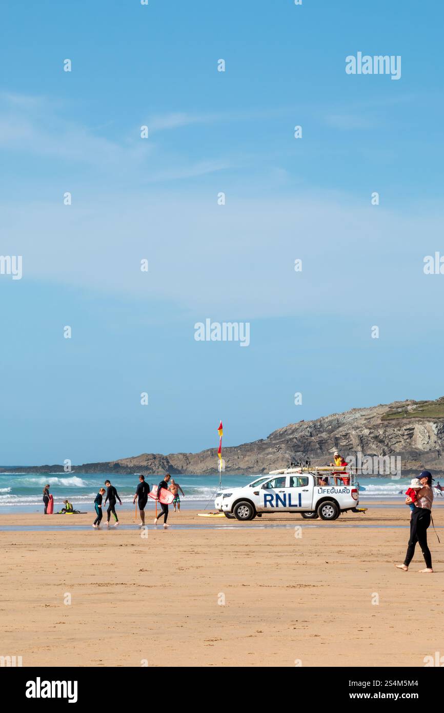 RNLI patrol vehicle on Fistral Beach Stock Photo - Alamy