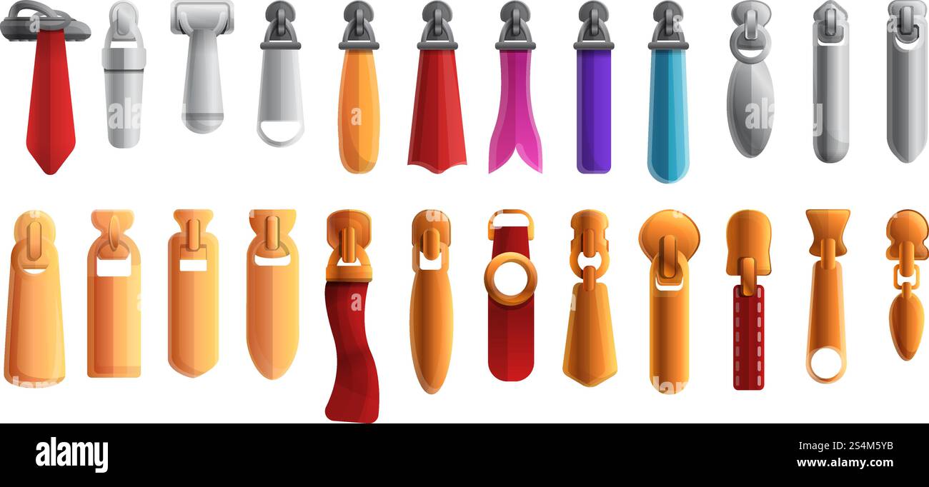 Zipper icons set. Cartoon set of zipper vector icons for web design. Zipper icons set, cartoon ...