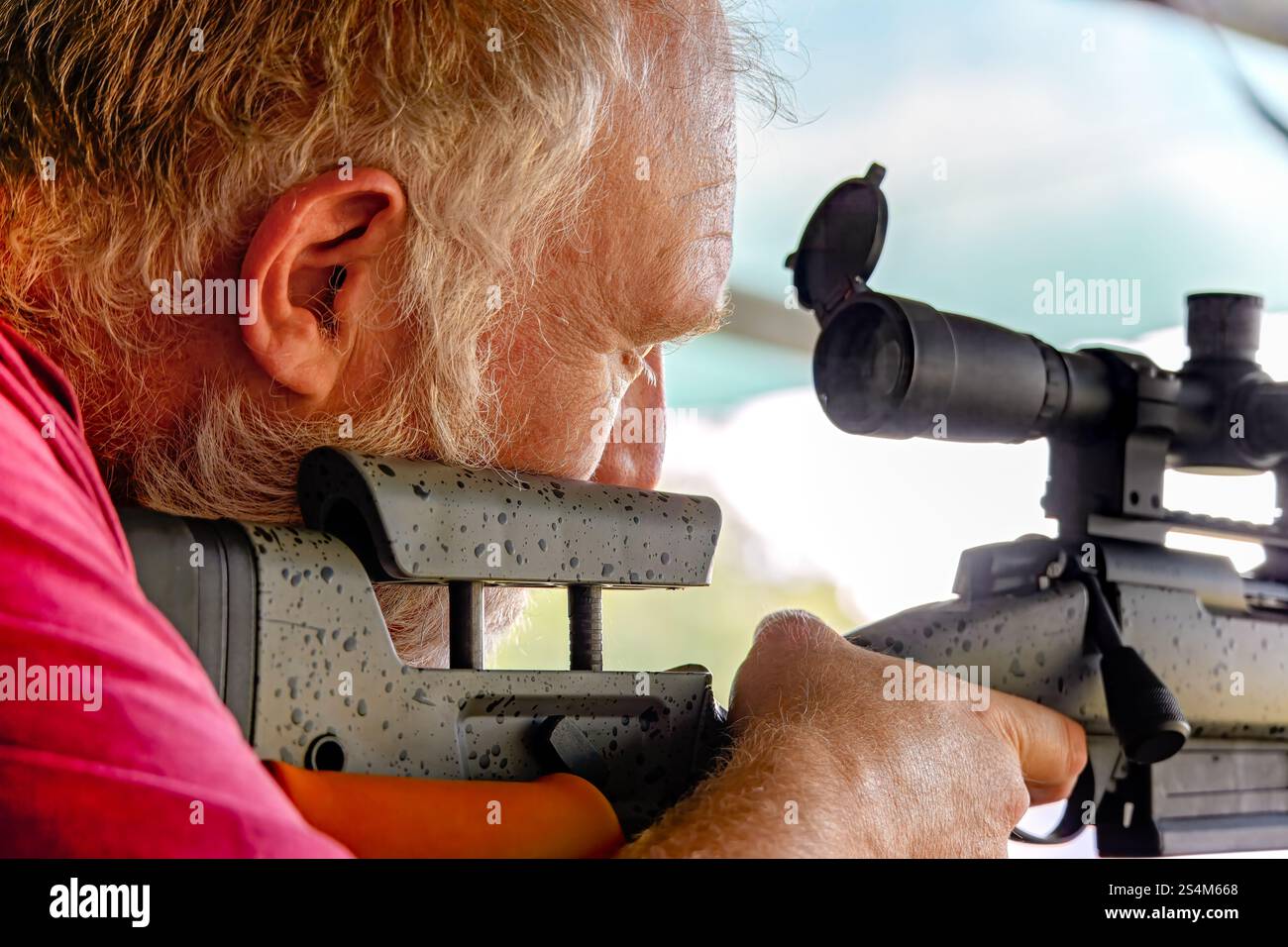 Rifle gun target shooting, old older man bench rest sport sports ...