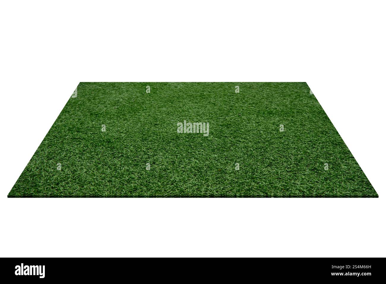 Square piece of vibrant green artificial grass, perfectly trimmed and ...