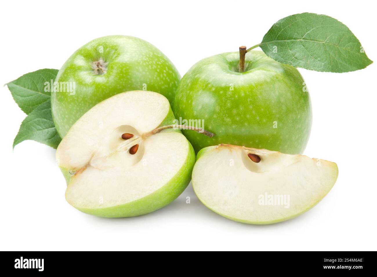 Green apples and half of apple Isolated on a white background Stock ...