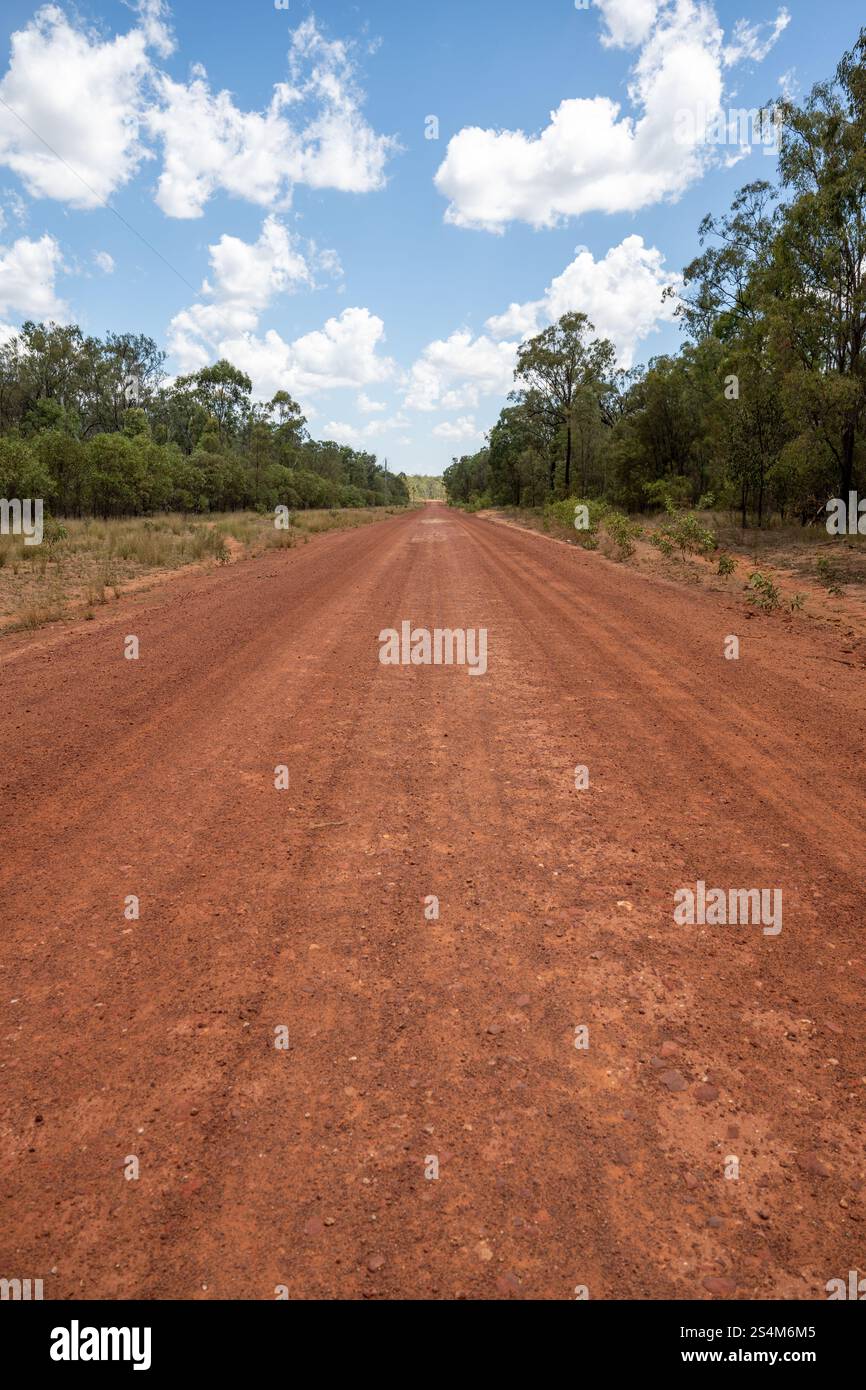 outback red dirt track road through Australian bush countryside, rural ...