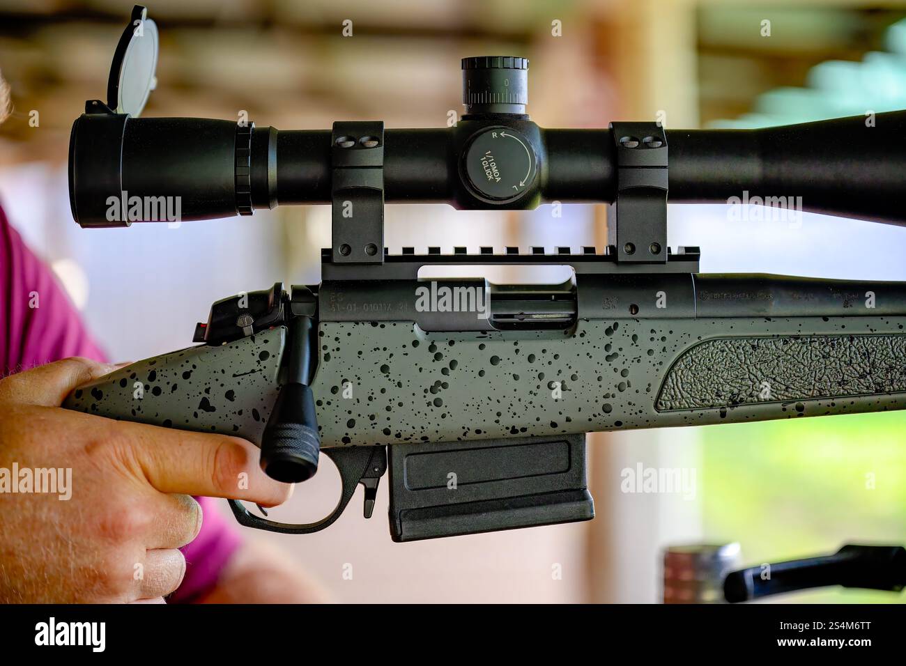 Rifle gun target shooting, man bench rest sport sports shooter, focus ...