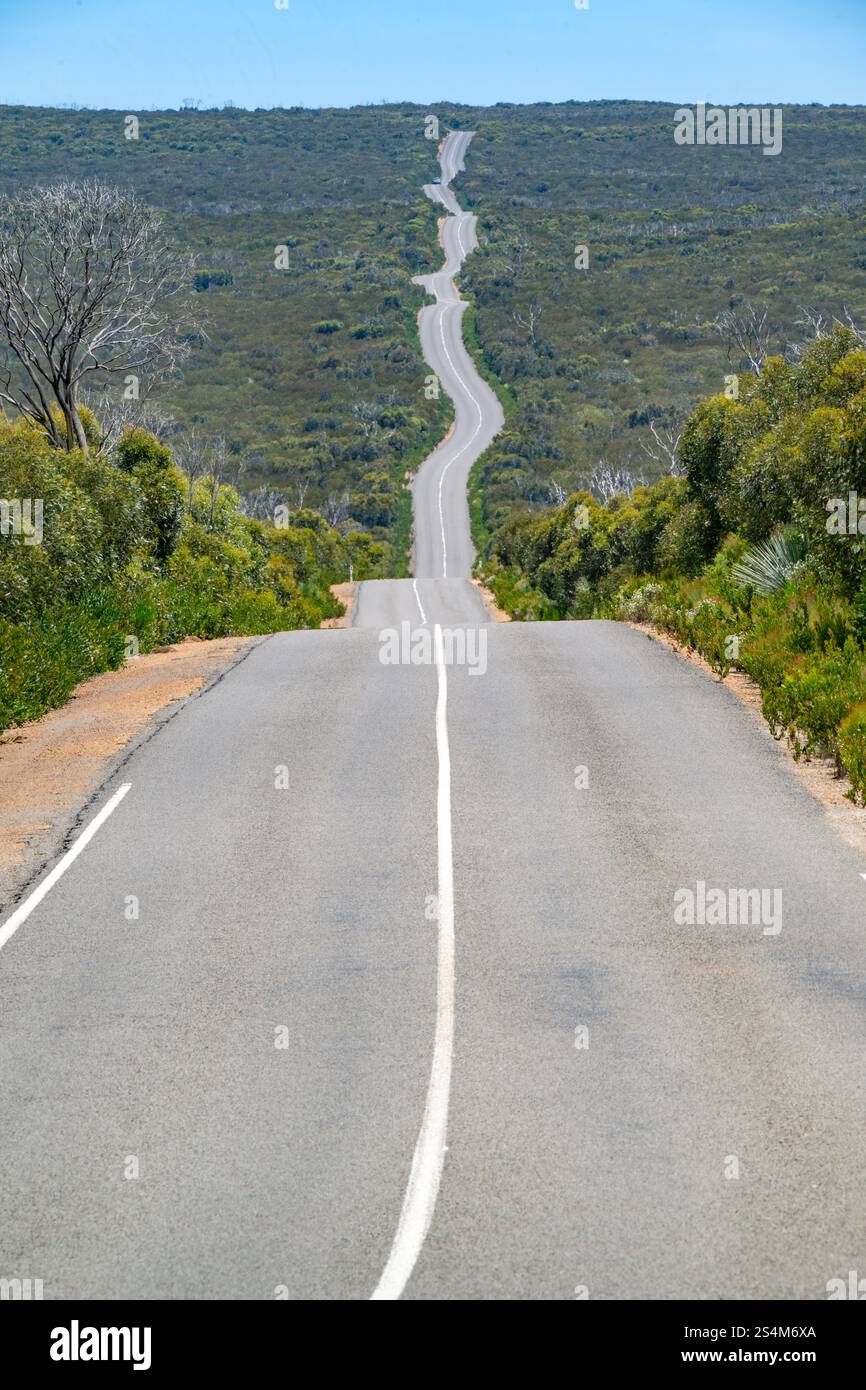 Winding road through Australian countryside, cape du couedic South ...