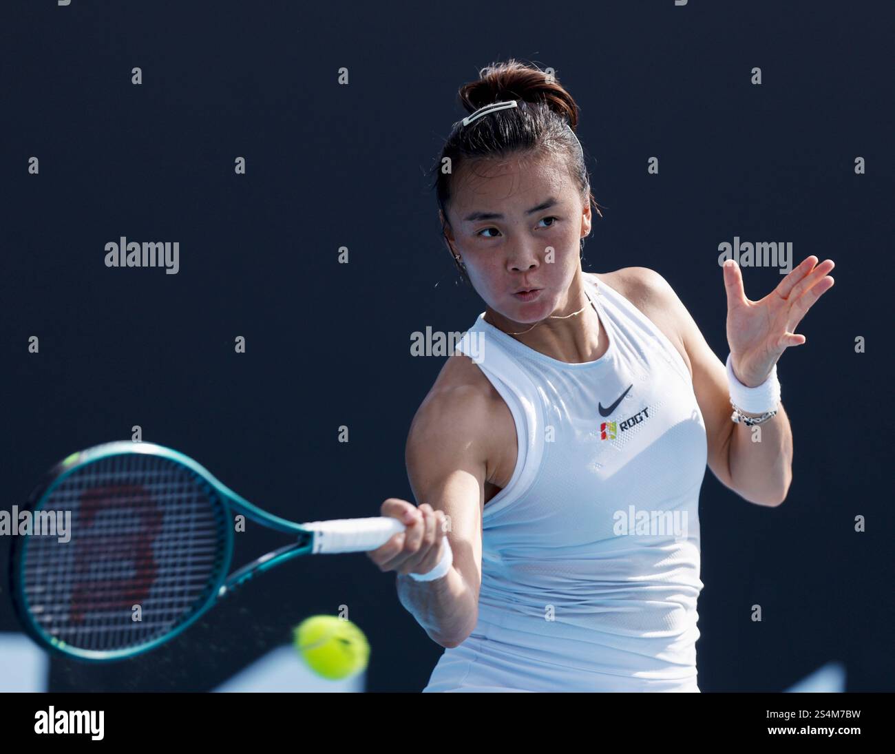 Melbourne, Australia. 13th Jan, 2025. Yuan Yue hits a return during the ...