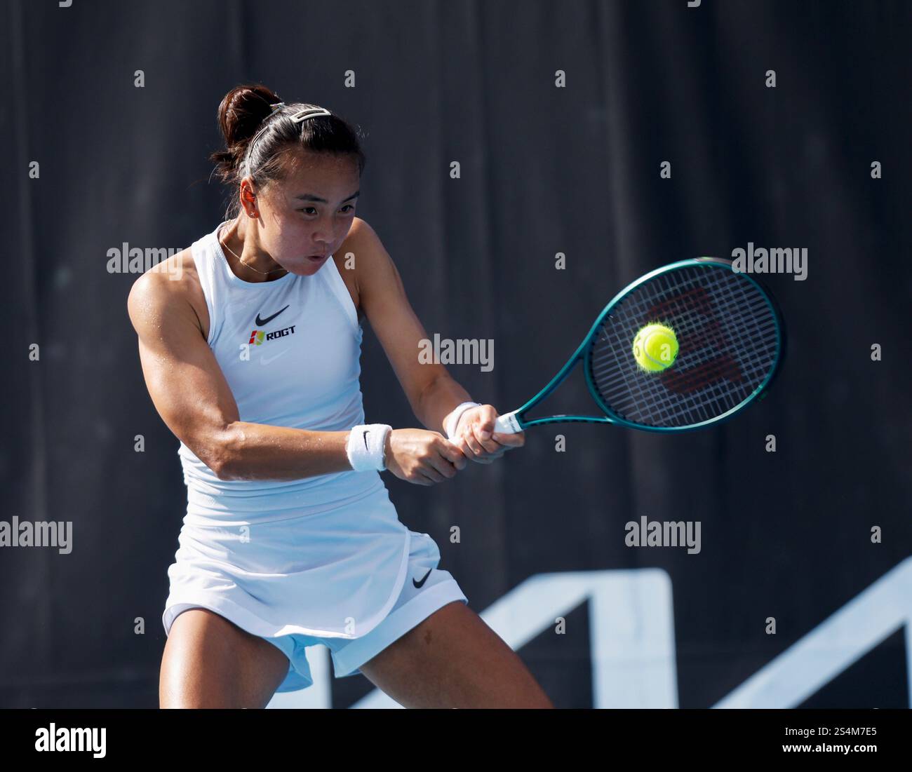 Melbourne, Australia. 13th Jan, 2025. Yuan Yue hits a return during the ...