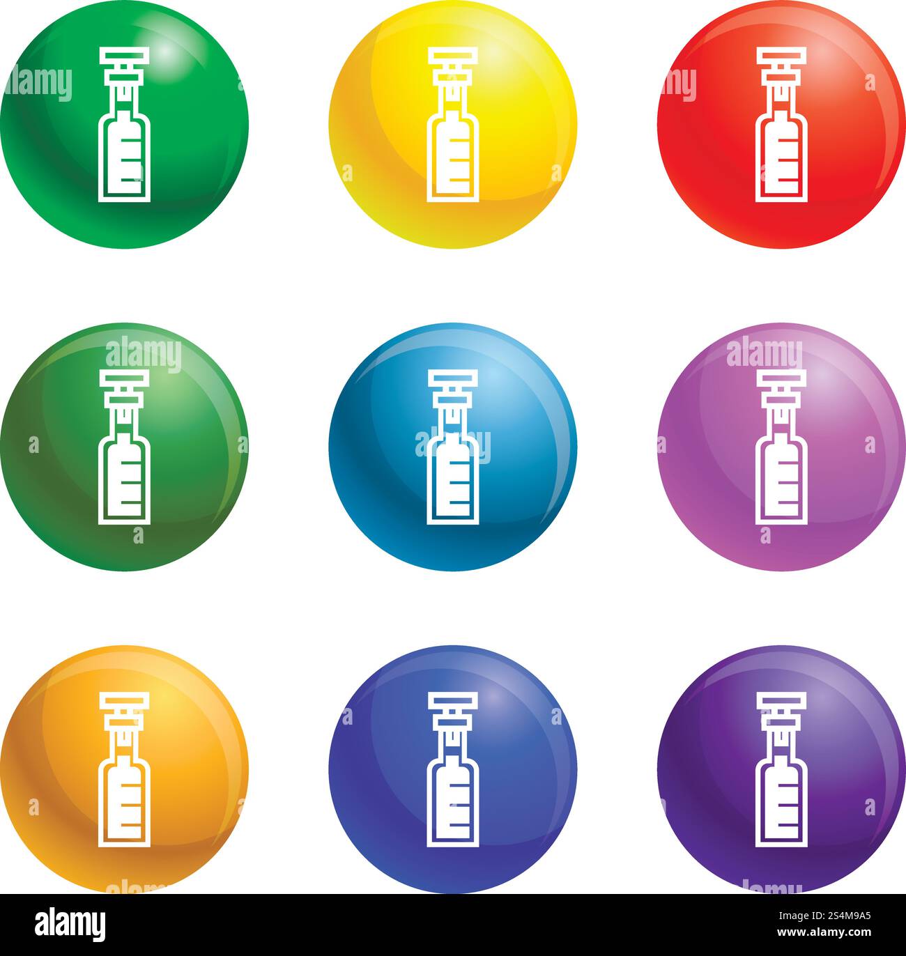 Chemical glass bottle icons vector 9 color set isolated on white ...