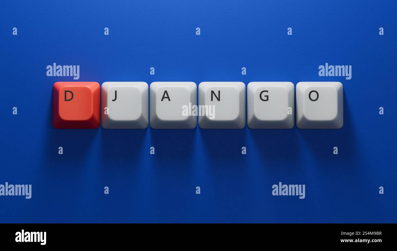 DJANGO word text from Computer keyboard keys block letters.close up of Computer keyboard keys ...