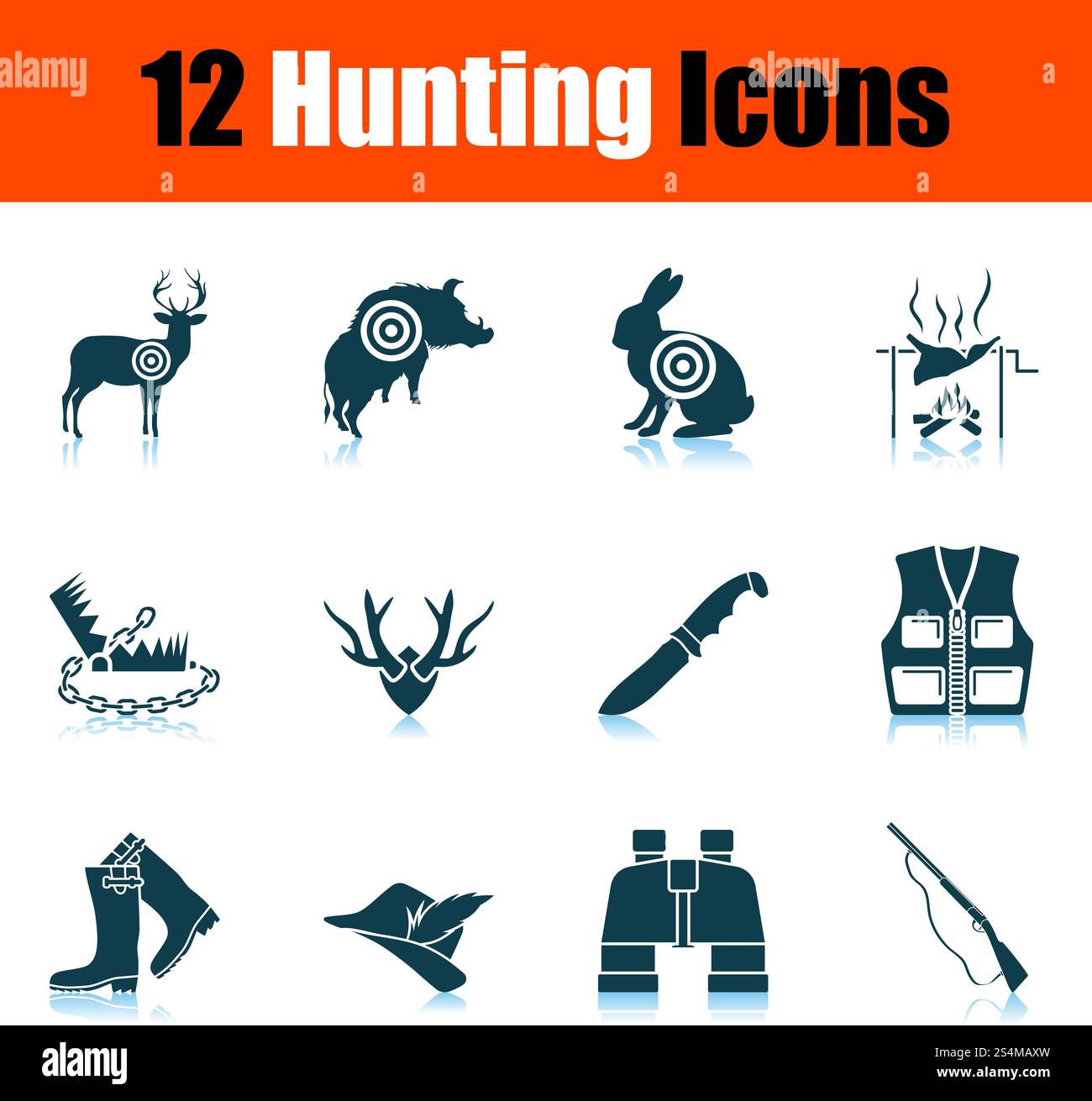 Hunting Icon Set. Shadow Reflection Design. Vector Illustration Stock ...
