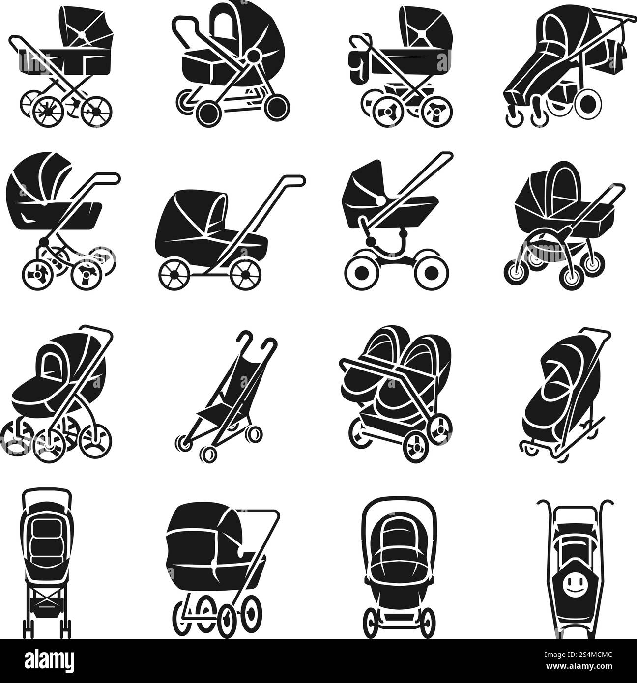 Pram icons set. Simple set of pram vector icons for web design on white ...