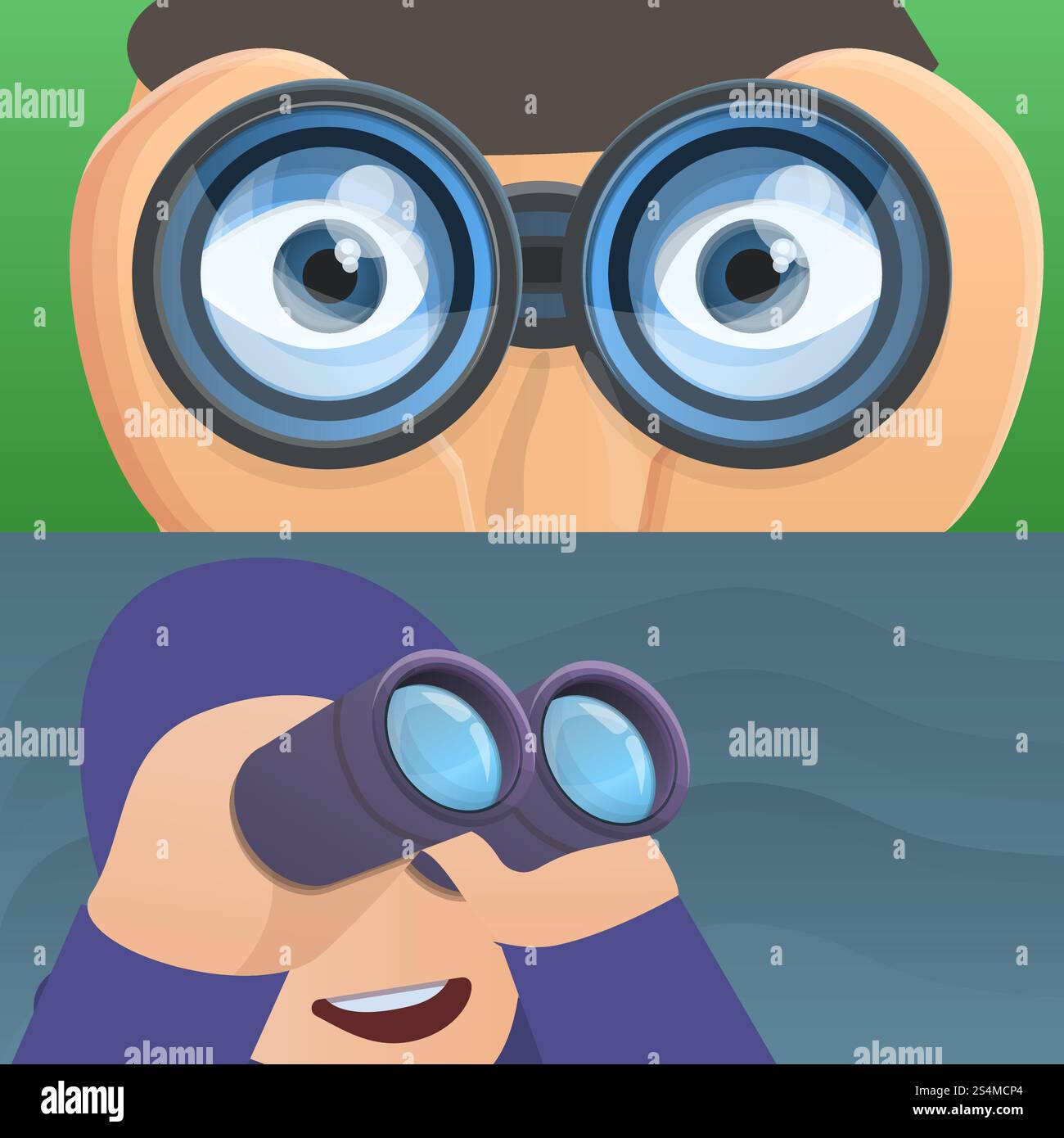 Discovery binoculars banner set. Cartoon illustration of discovery ...