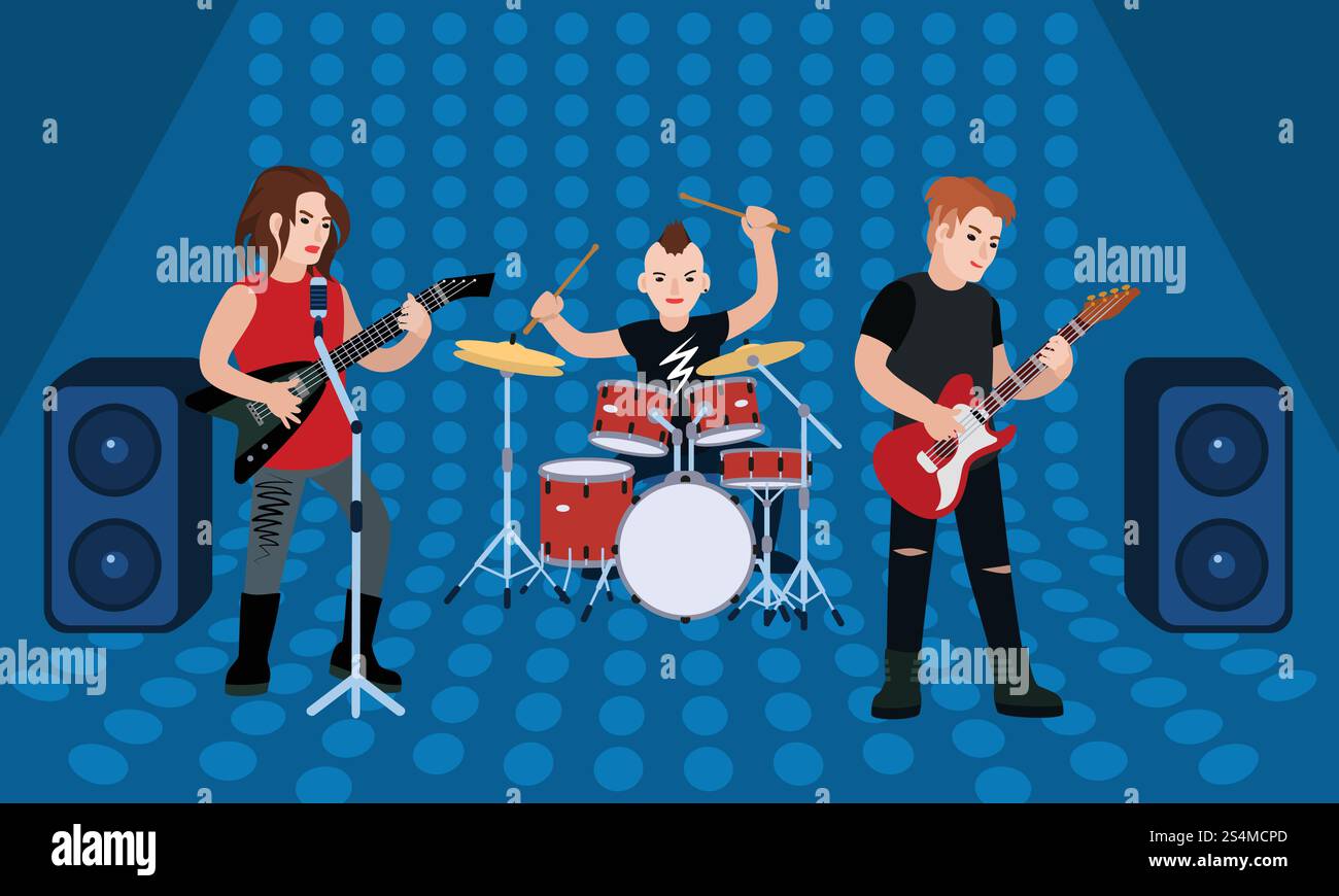 Rock group band concept banner. Flat illustration of rock group band ...