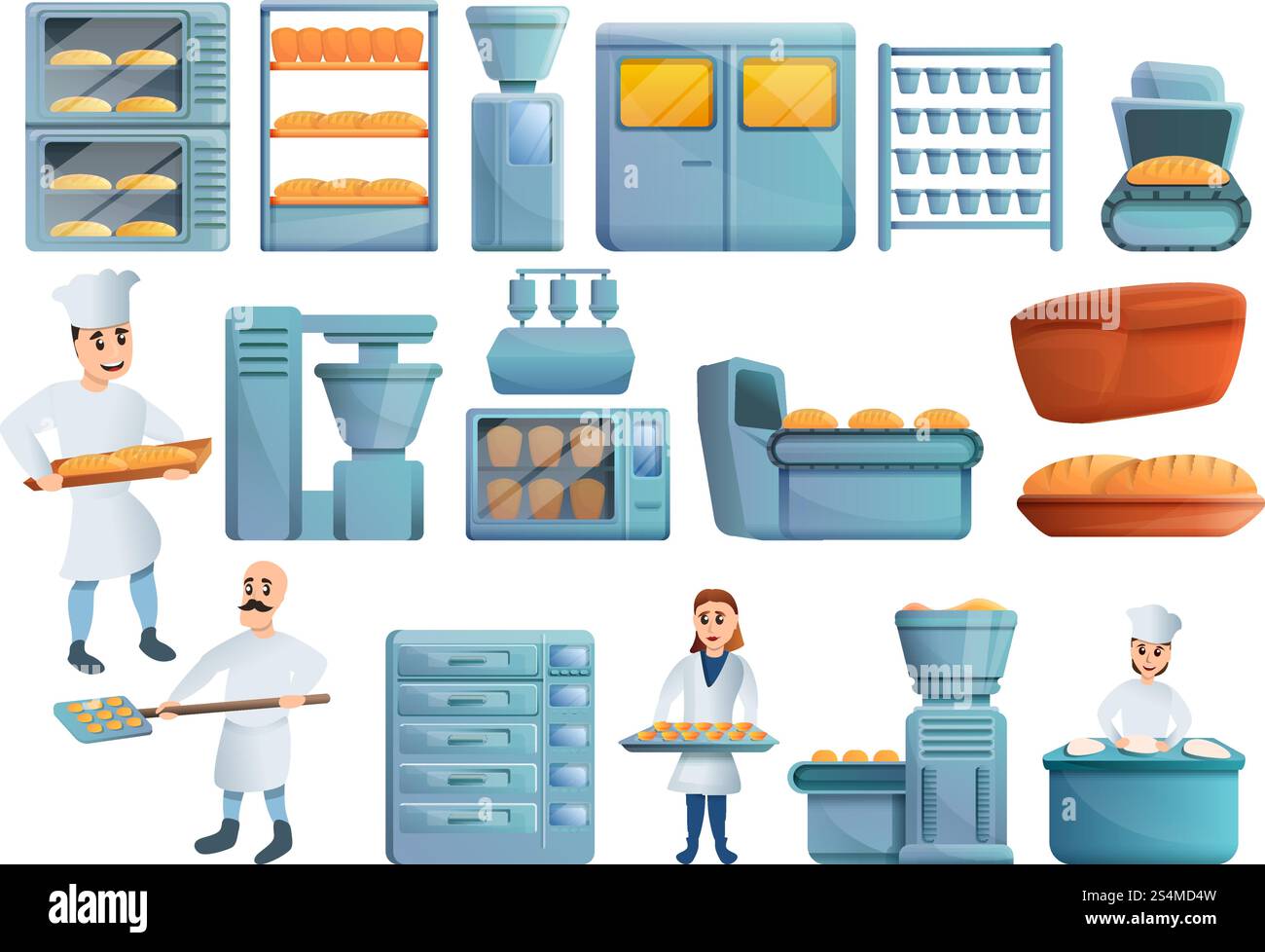 Bakery factory icons set. Cartoon set of bakery factory vector icons ...