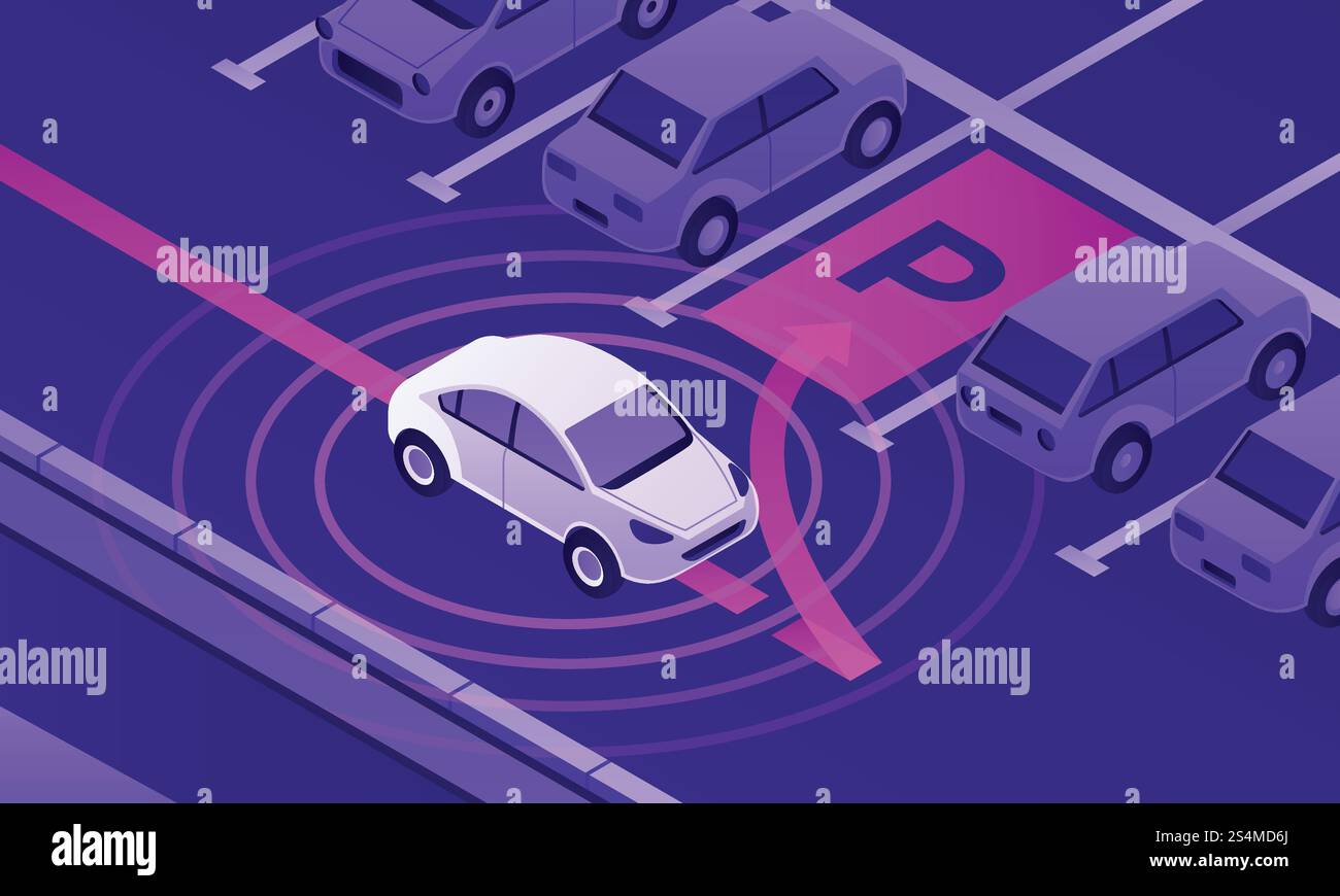 Smart car parking banner. Isometric illustration of smart car parking ...