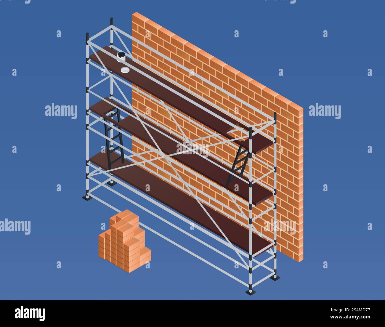 Scaffold brick wall banner. Isometric illustration of scaffold brick ...