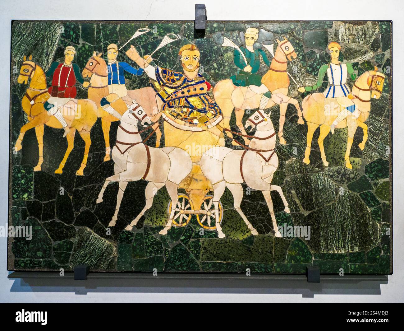 Wall panel in opus sectile with console on chariot and four knights ...