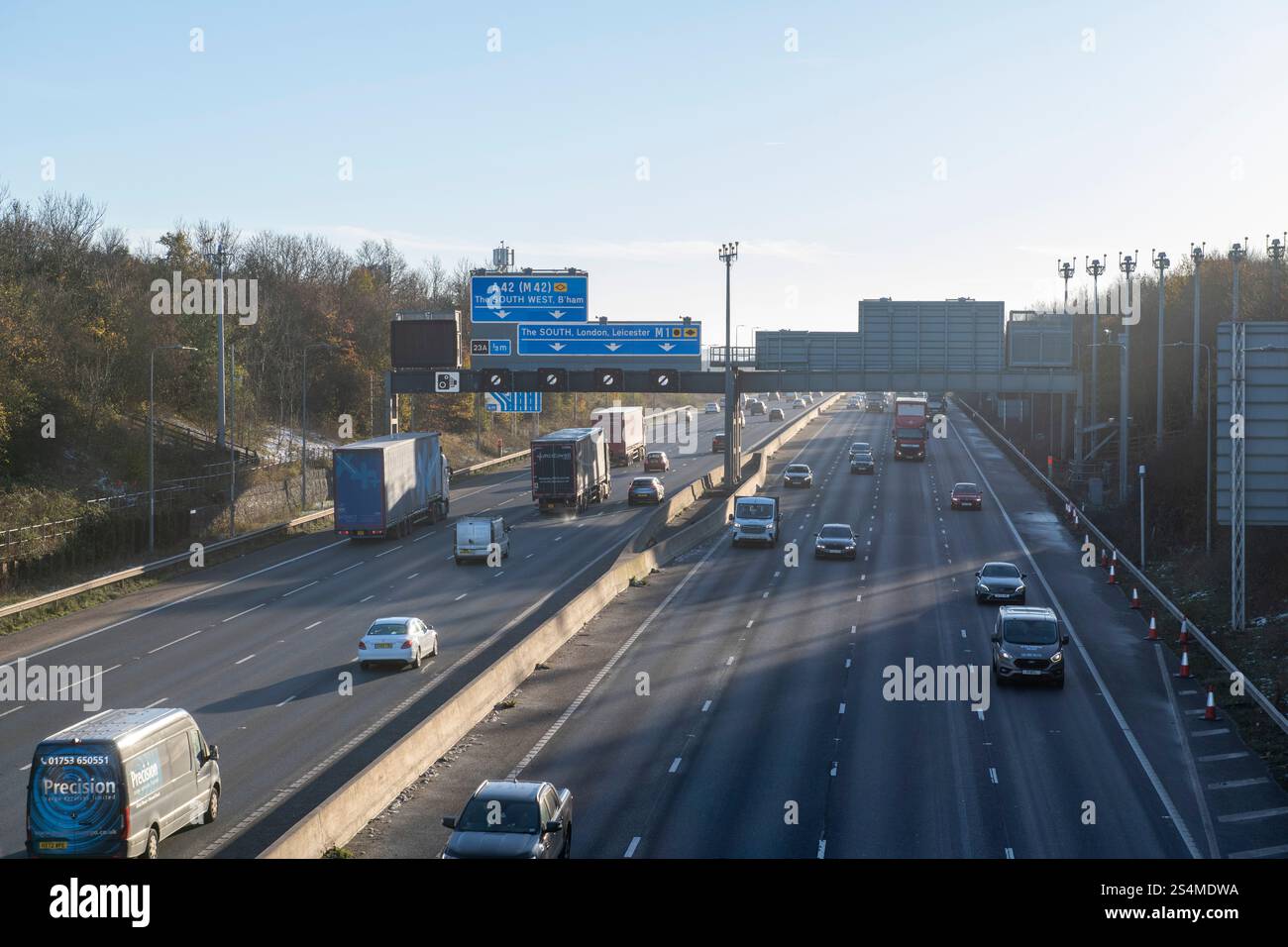 Traffic on the M1, captured from the Kegworth Bypass A6 in Derbyshire ...