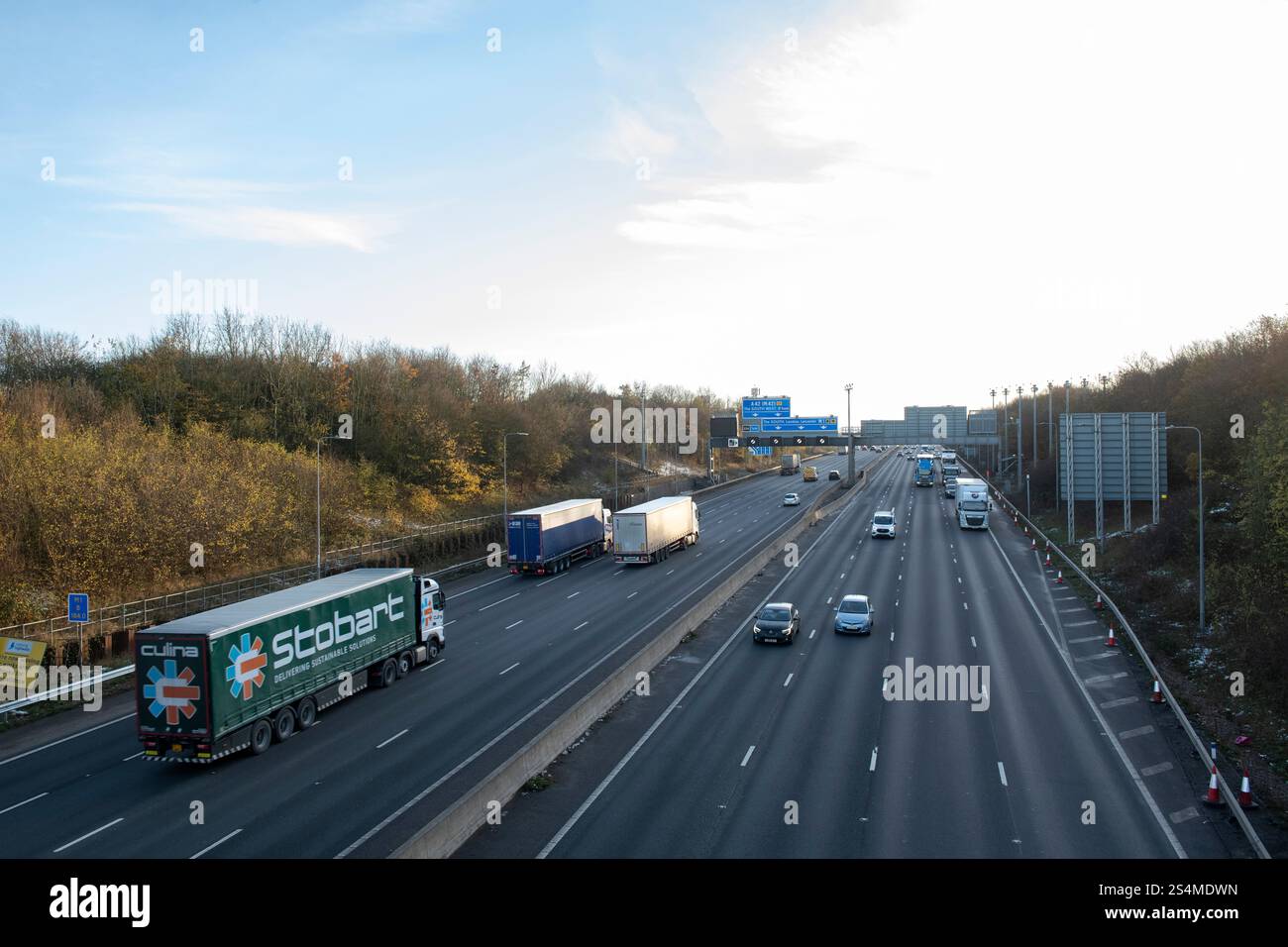 Traffic on the M1, captured from the Kegworth Bypass A6 in Derbyshire ...