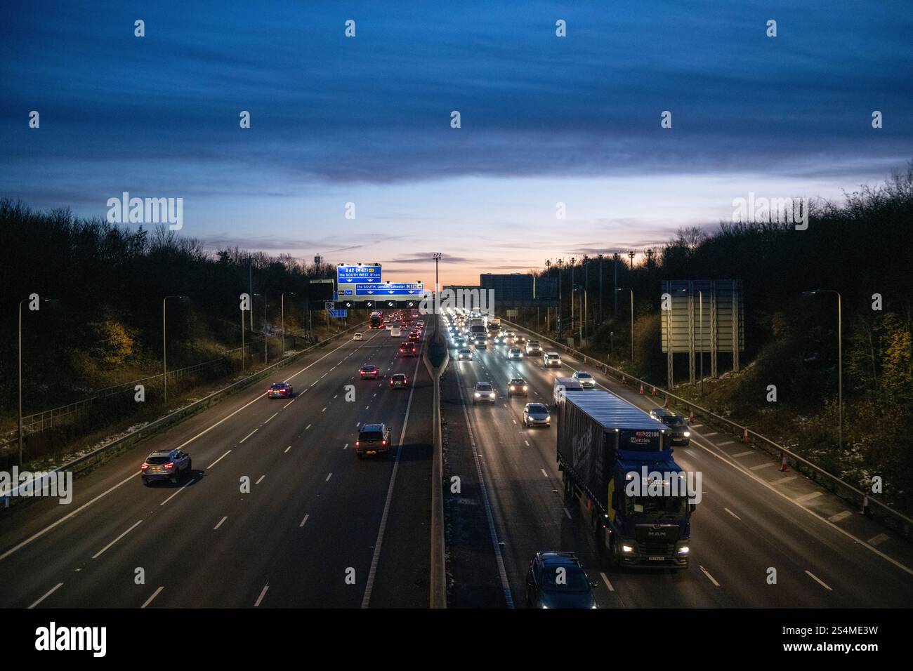 Traffic on the M1, captured from the Kegworth Bypass A6 in Derbyshire ...