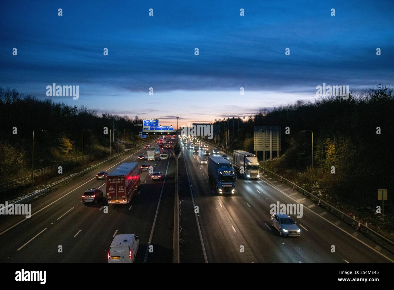 Traffic on the M1, captured from the Kegworth Bypass A6 in Derbyshire ...