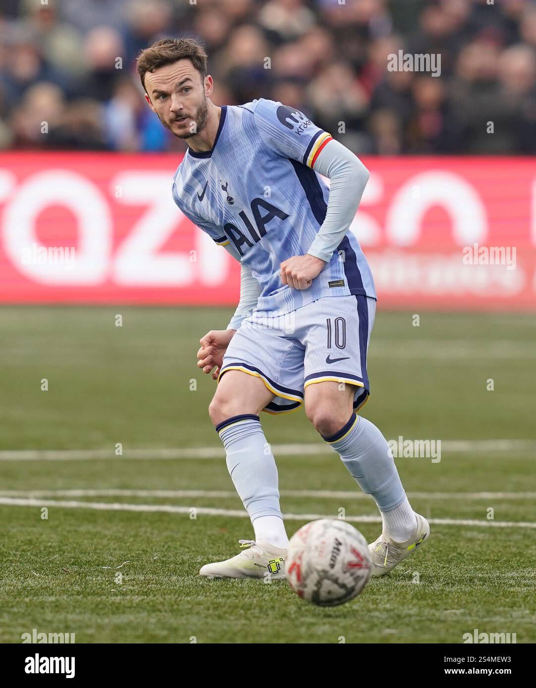 Tamworth, UK. 11th Jan, 2025. James Maddison of Tottenham during the FA ...