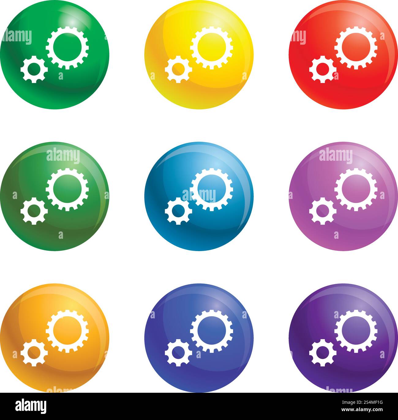 Team work gear icons vector 9 color set isolated on white background ...