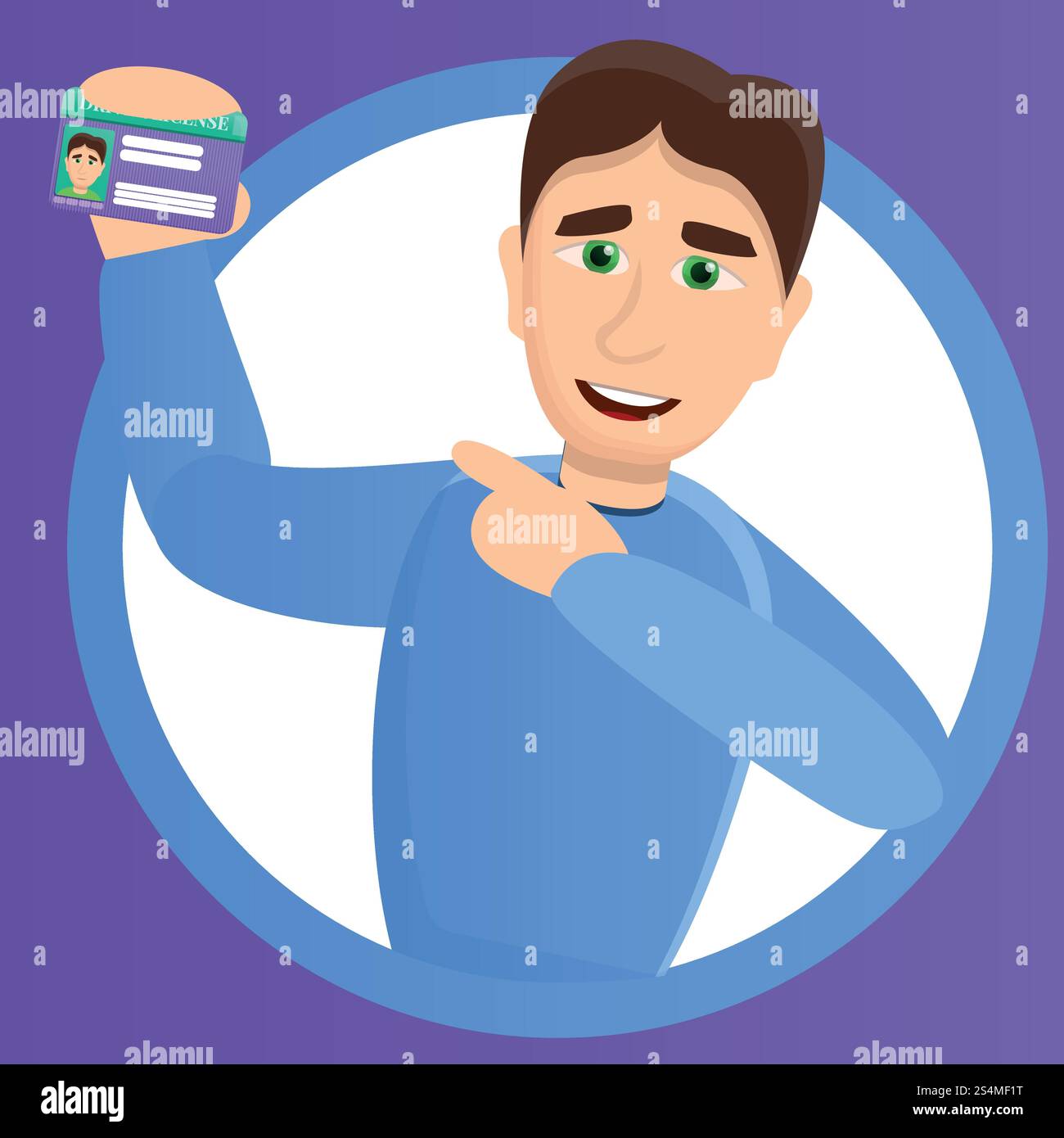 Boy show driver license concept background. Cartoon illustration of boy ...