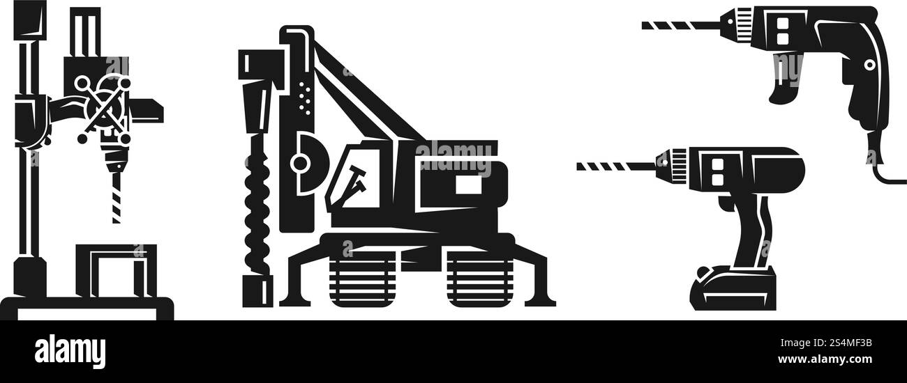 Drilling machine icons set. Simple set of drilling machine vector icons for web design on white ...