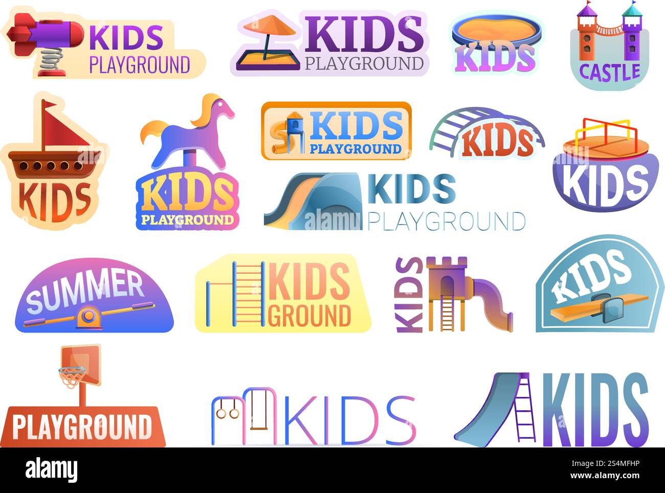 Kid playground outside logo set. Cartoon set of kid playground outside ...