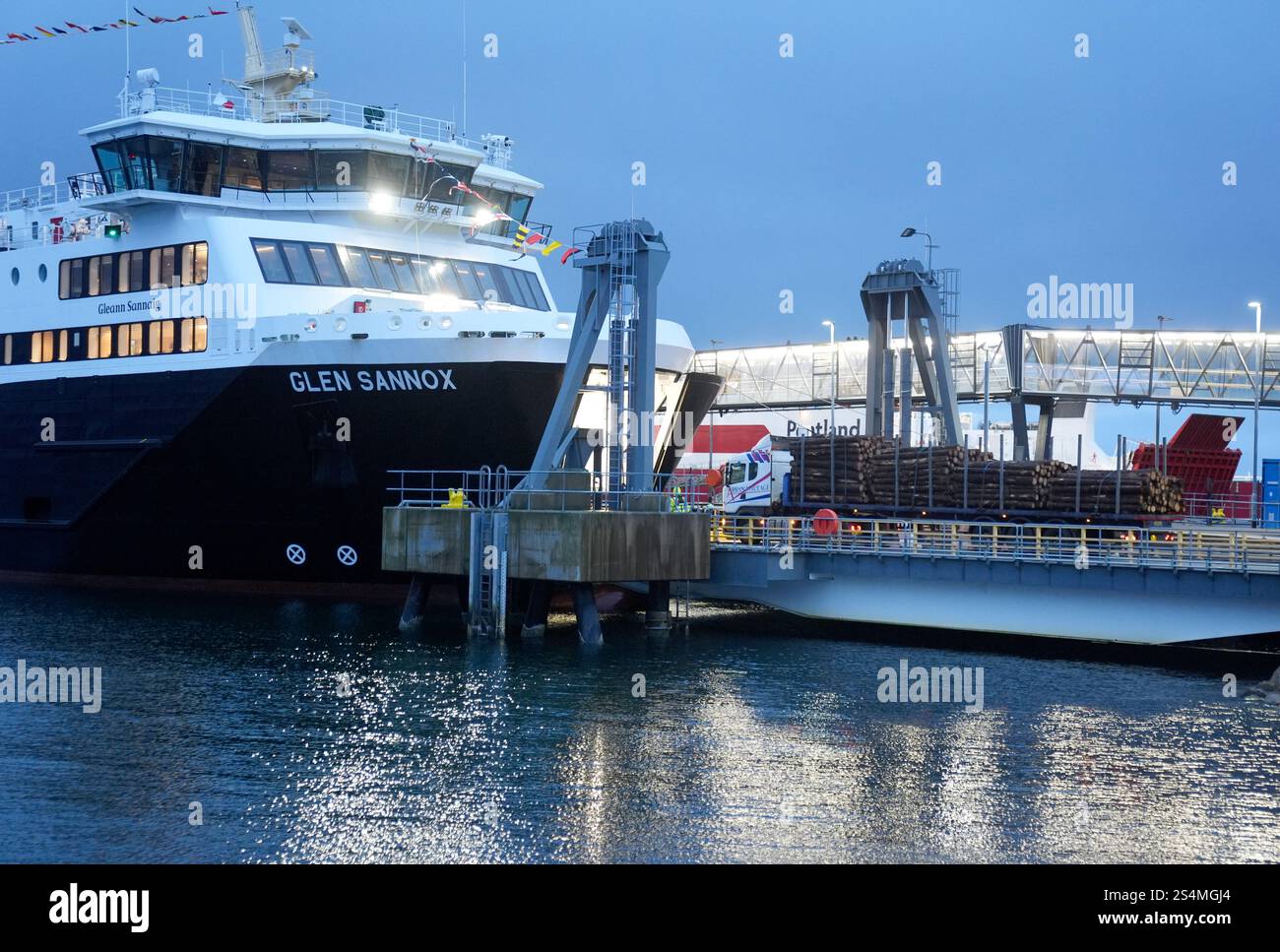 Vehicles go onboard The Glen Sannox ferry as it journeys between Troon ...