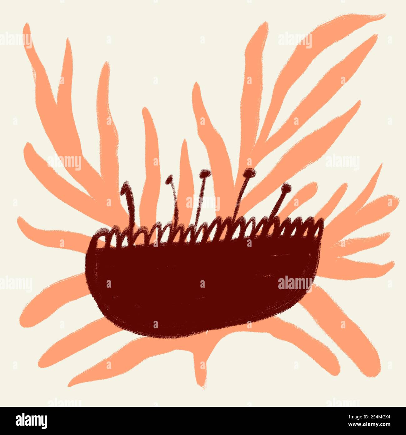 This abstract illustration depicts a stylized spring flower using warm ...
