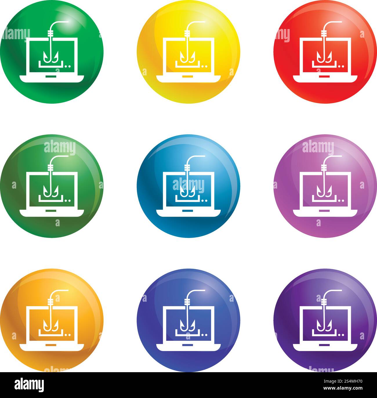 Computer phishing icons vector 9 color set isolated on white background ...