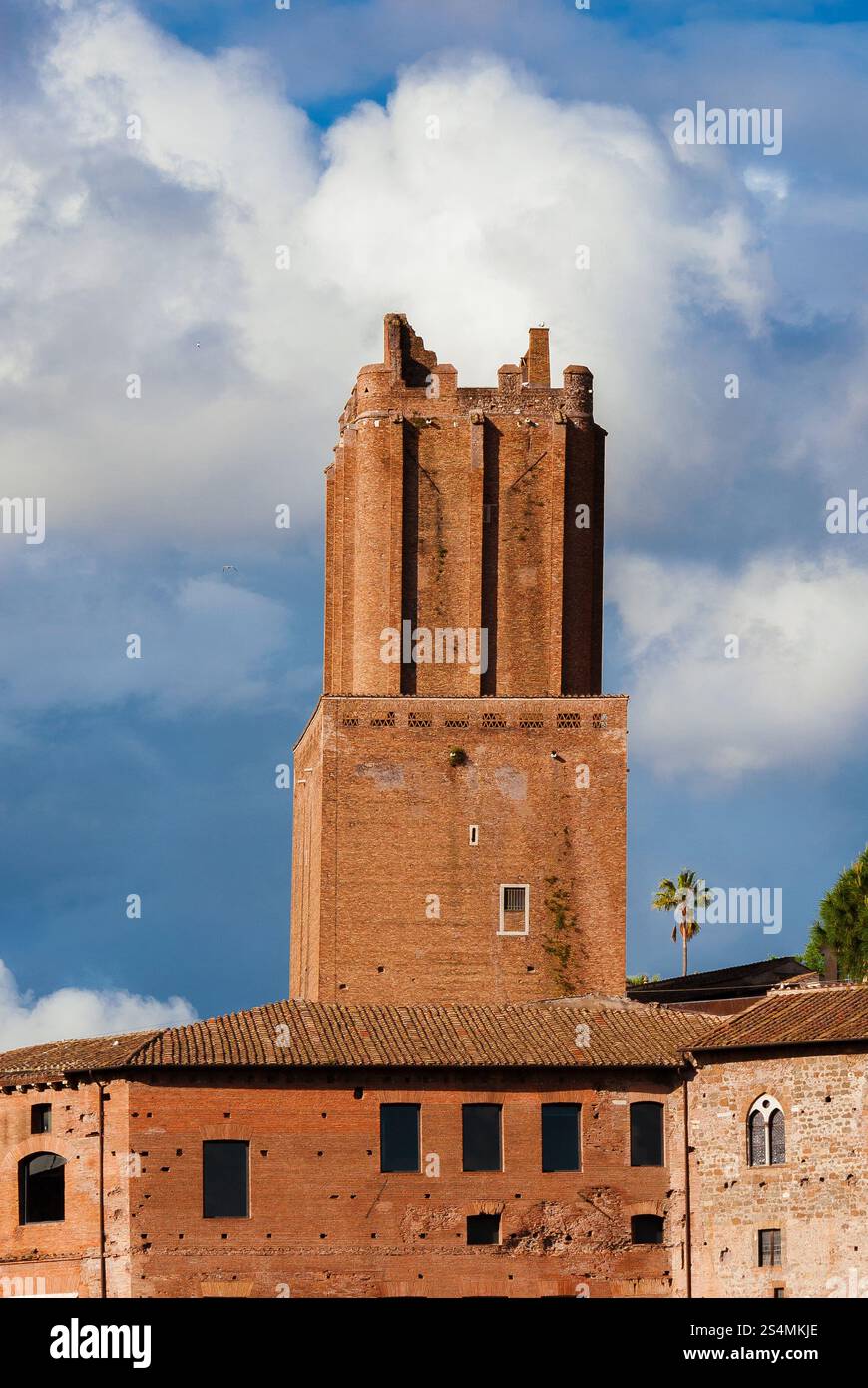 Ancient Tower of the Militia ruins among clouds, built over Trajan's ...