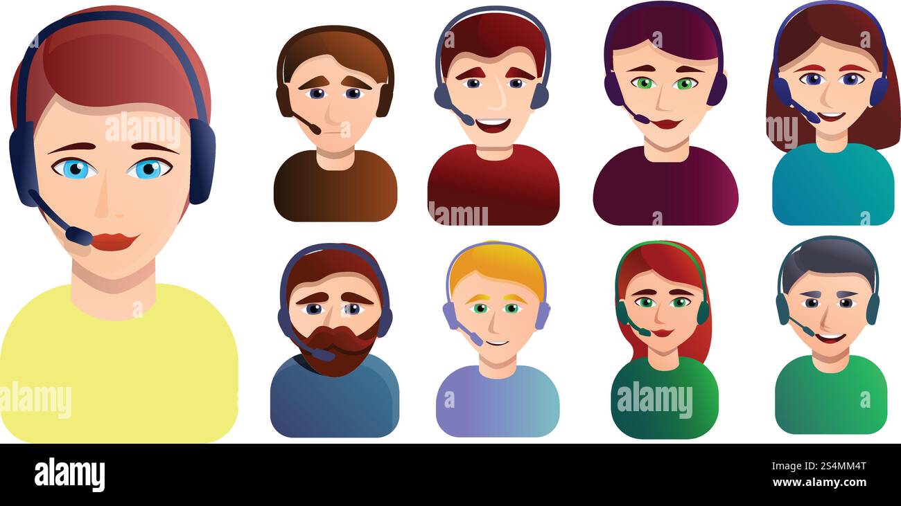 Call center employees icons set. Cartoon set of call center employees ...