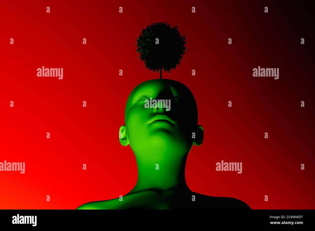 A silhouette of a human head features a vibrant tree emerging from the ...