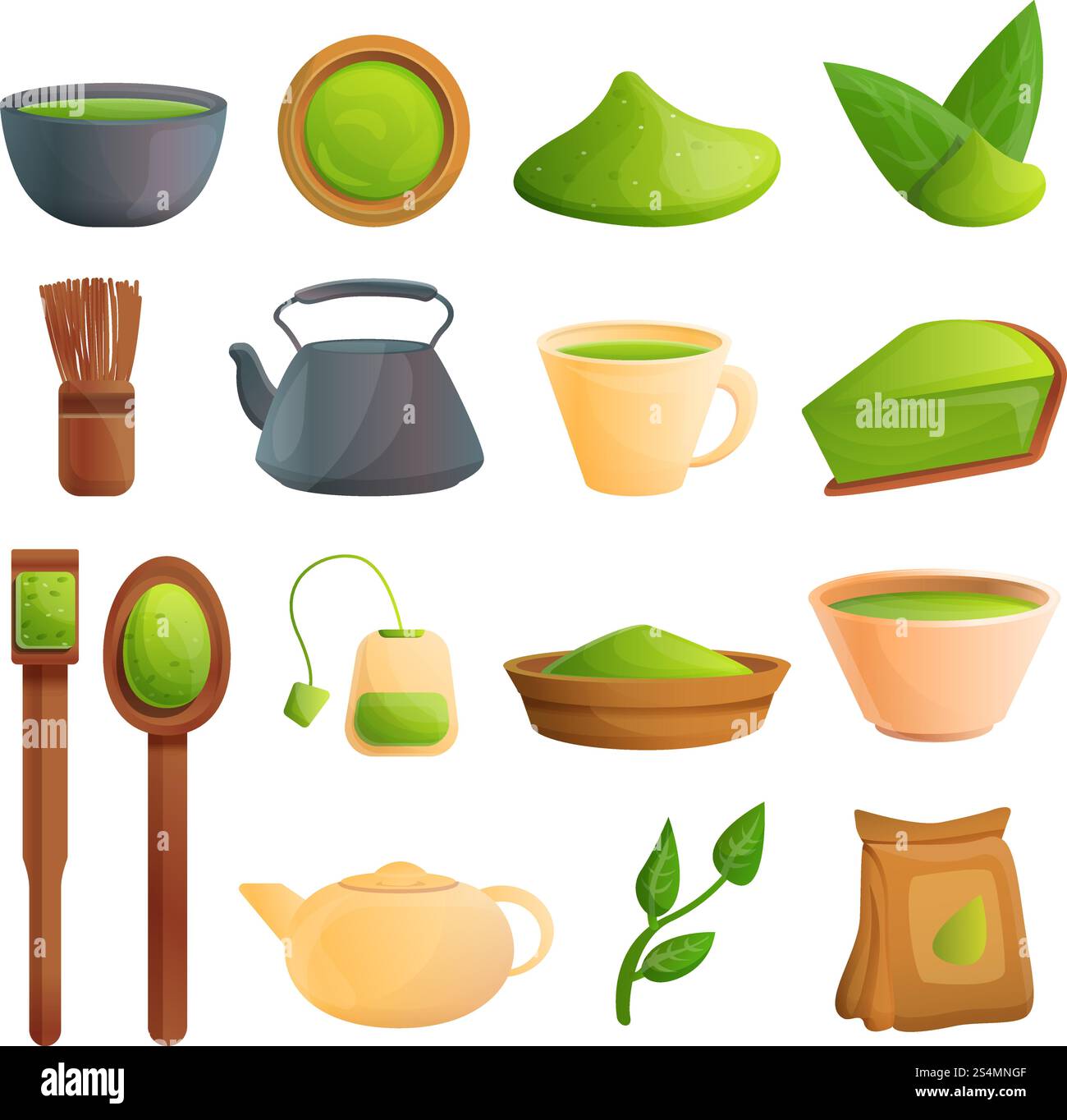 Matcha tea icons set. Cartoon set of matcha tea vector icons for web ...