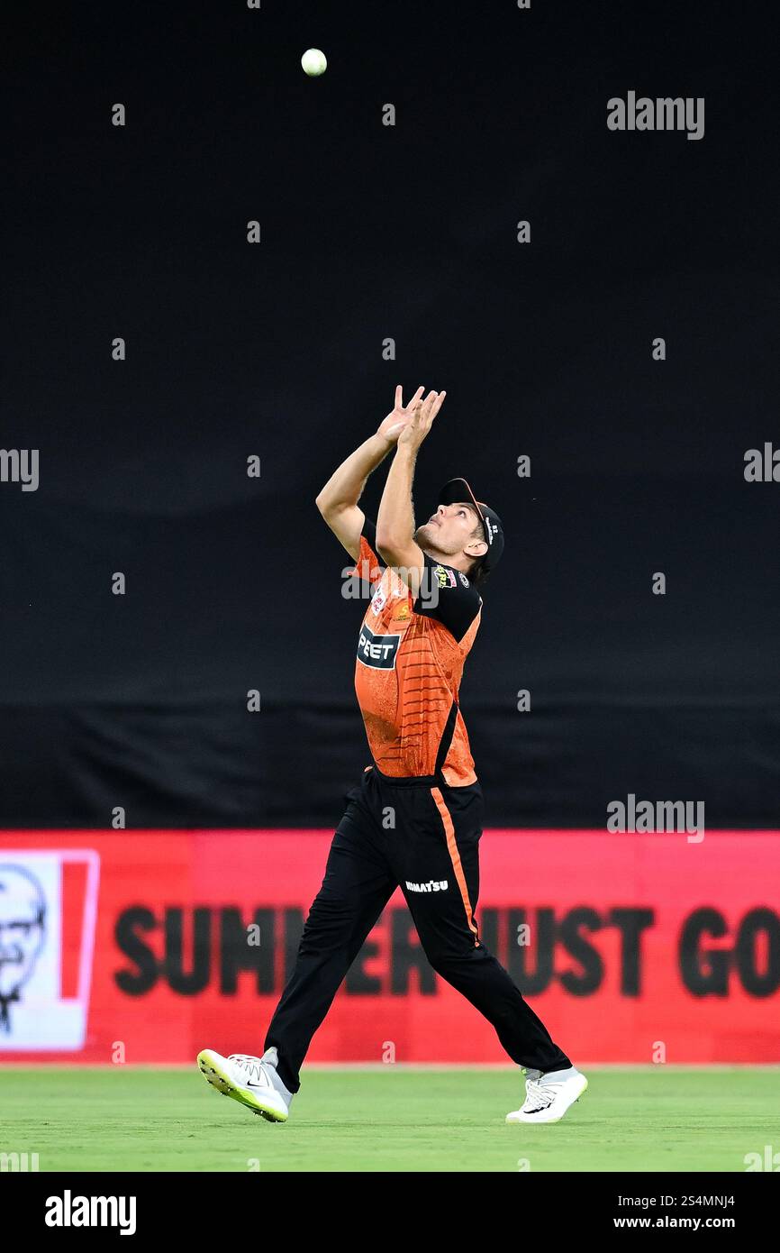 Sydney, Australia. 13th Jan, 2025. Aaron Hardie of the Scorchers takes ...