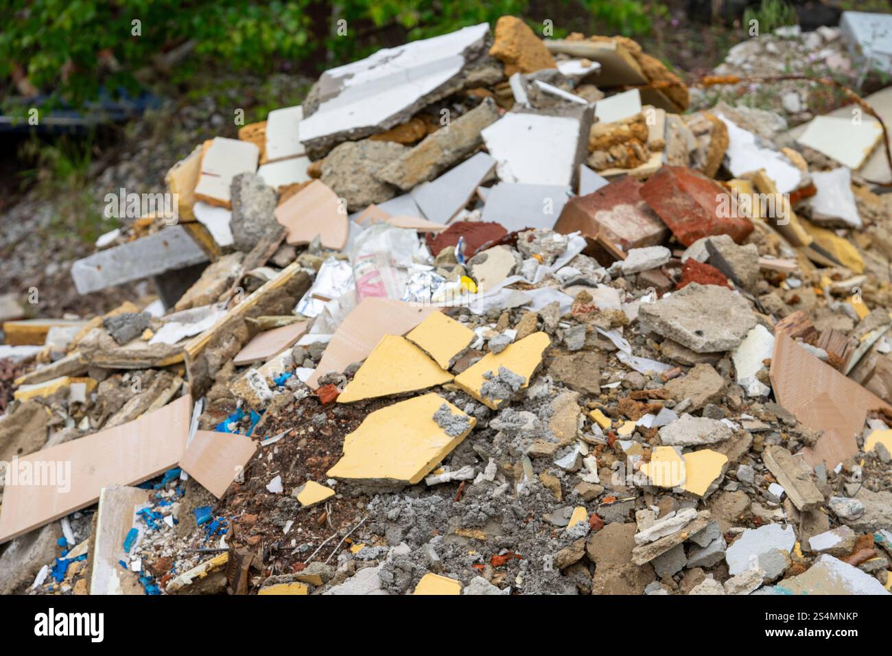 Construction rubble on a construction site during the renovation of a ...