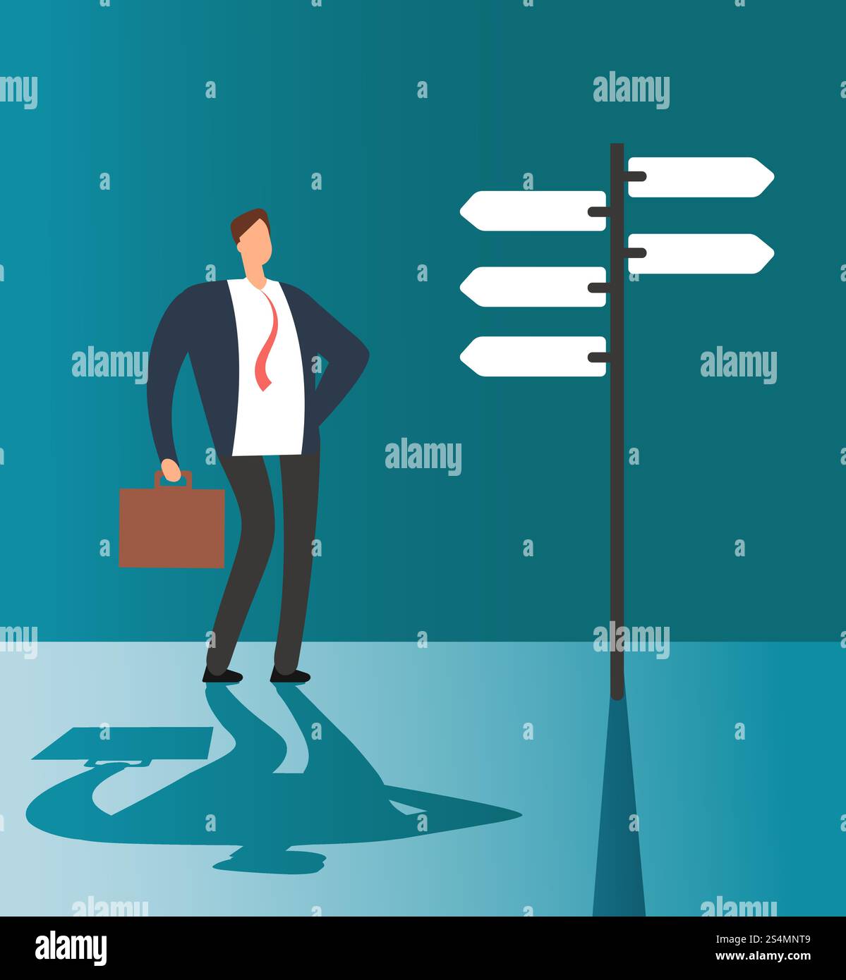 Confused businessman thinking and making choice at road sign. Business ...