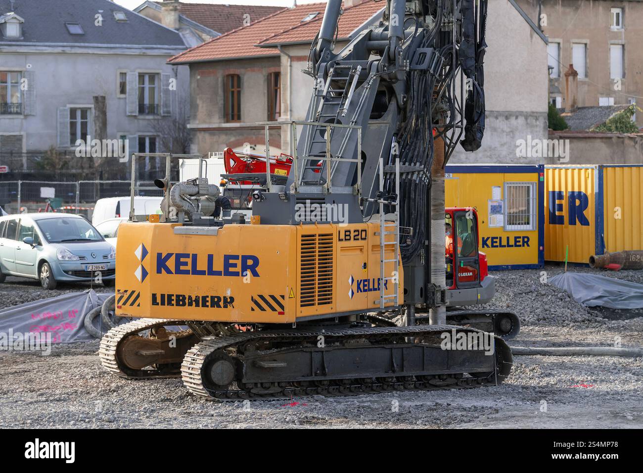 Nancy, France - Yellow drilling rig Liebherr LB 20 for special ...