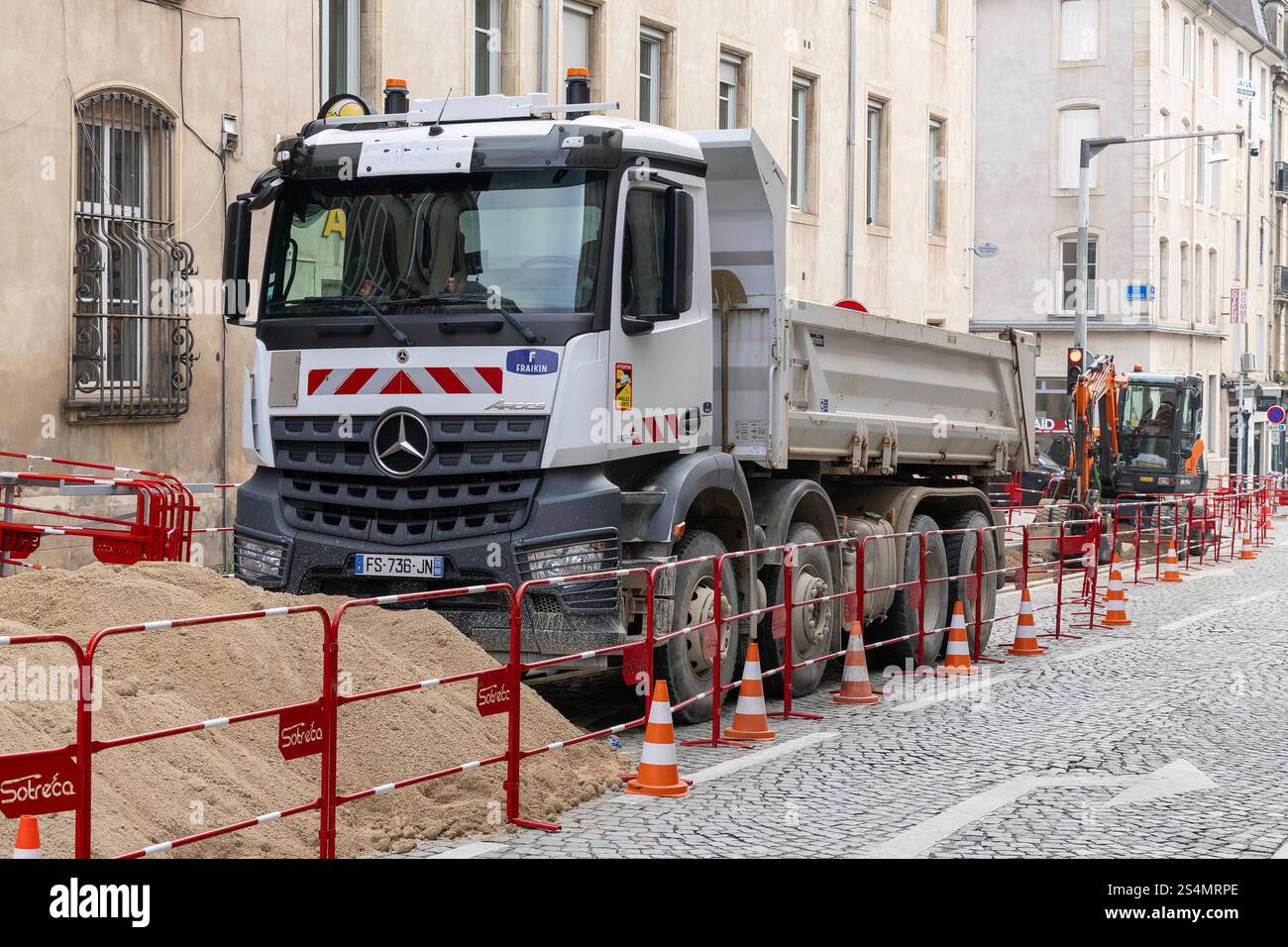 Nancy, France - View on a white dump truck Mercedes-Benz Arocs 3243 for ...