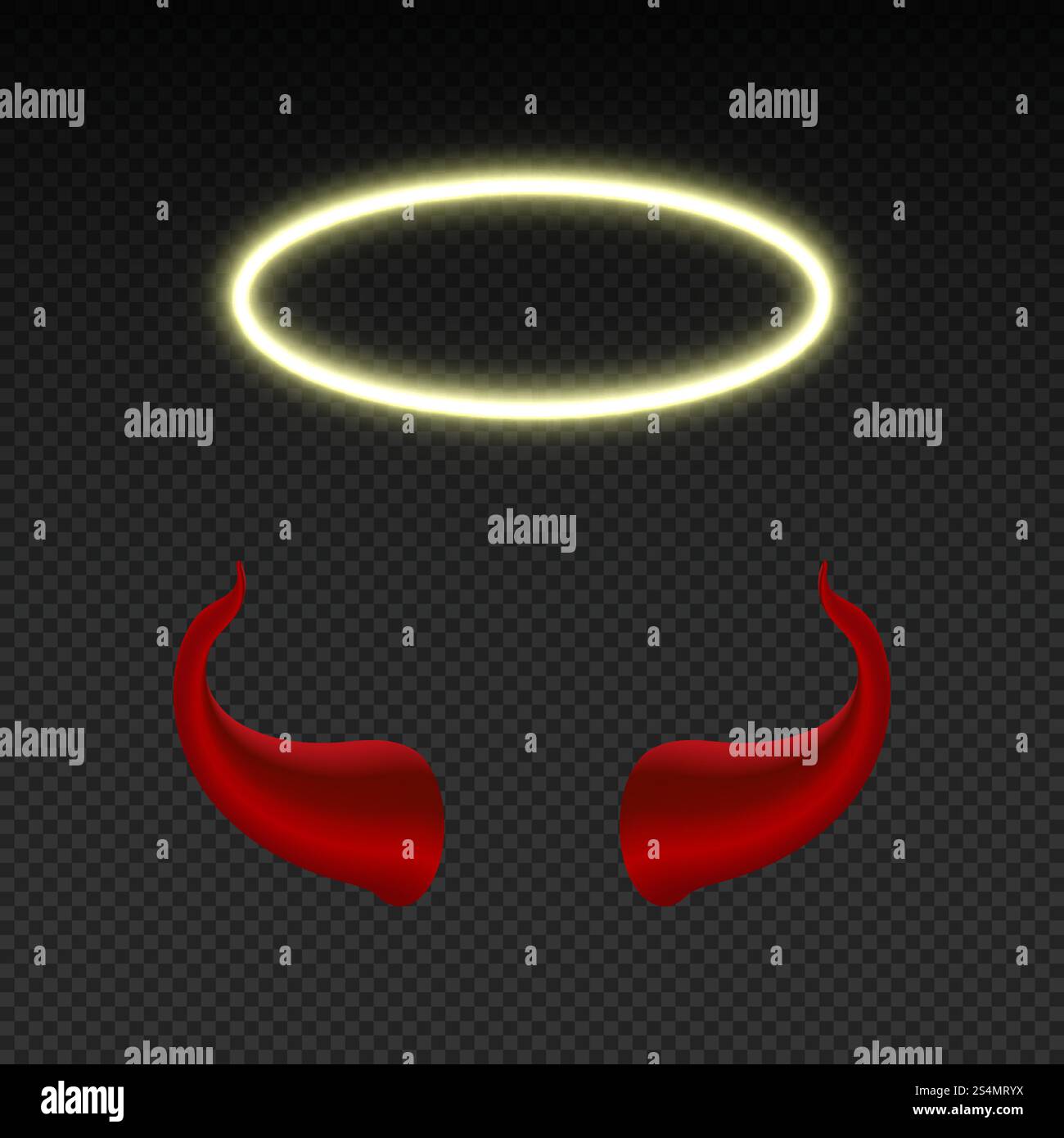 Devil horns and shining angel nimbus. Heaven and hell vector symbols ...