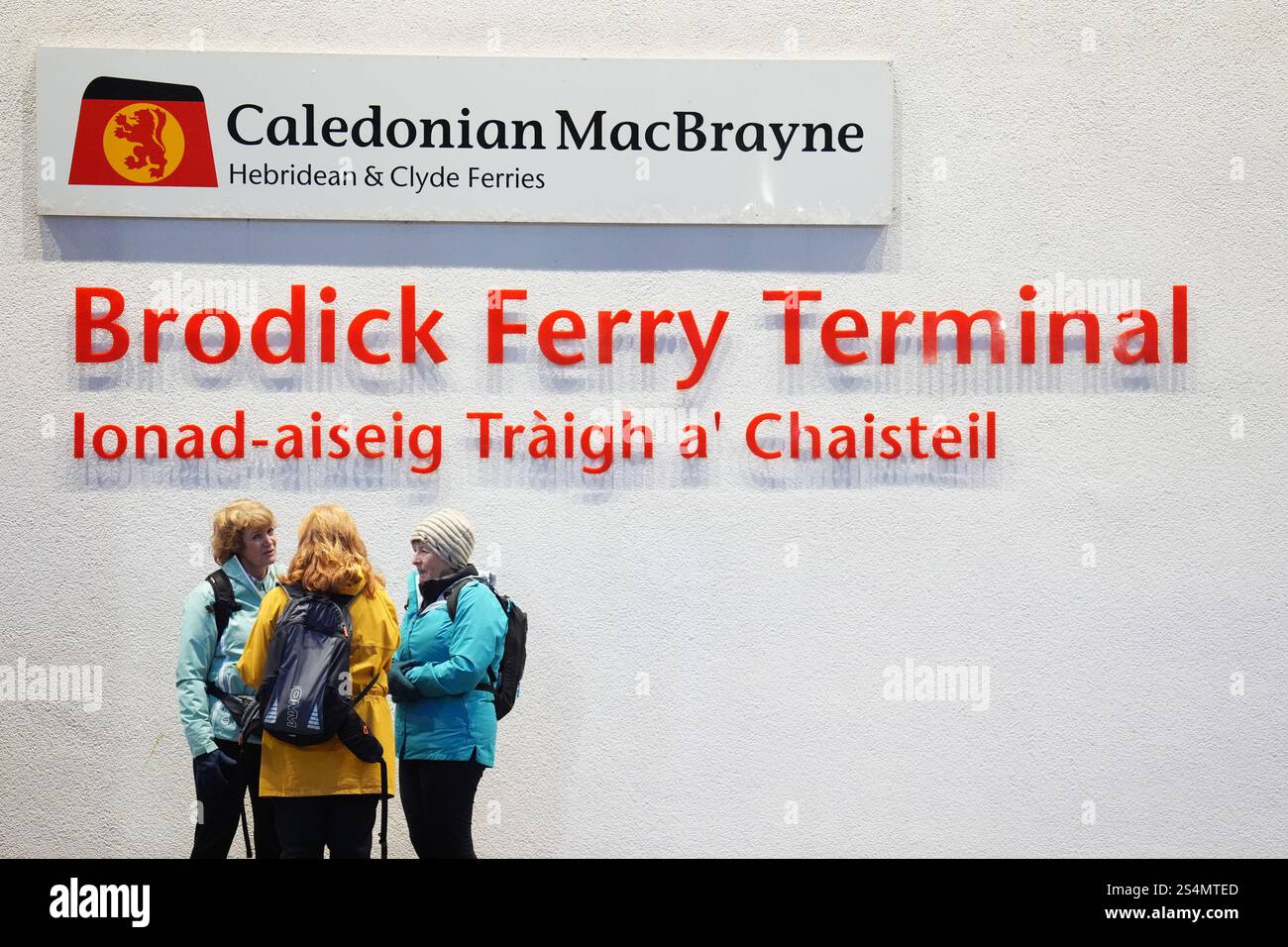 Passengers at Brodick Ferry Terminal after The Glen Sannox ferry ...