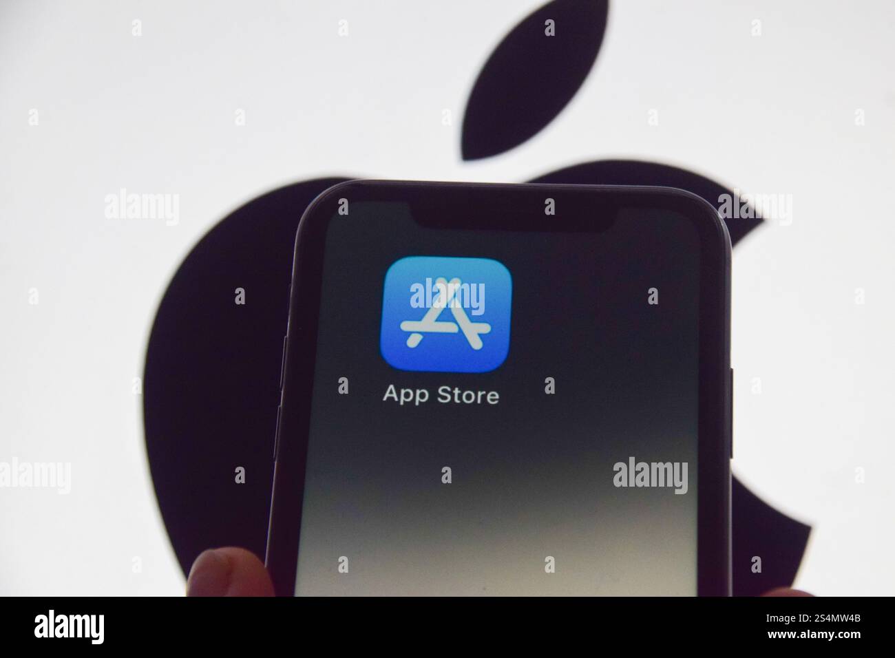 London, England, UK. 13th Jan, 2025. The App Store logo on an iPhone as ...