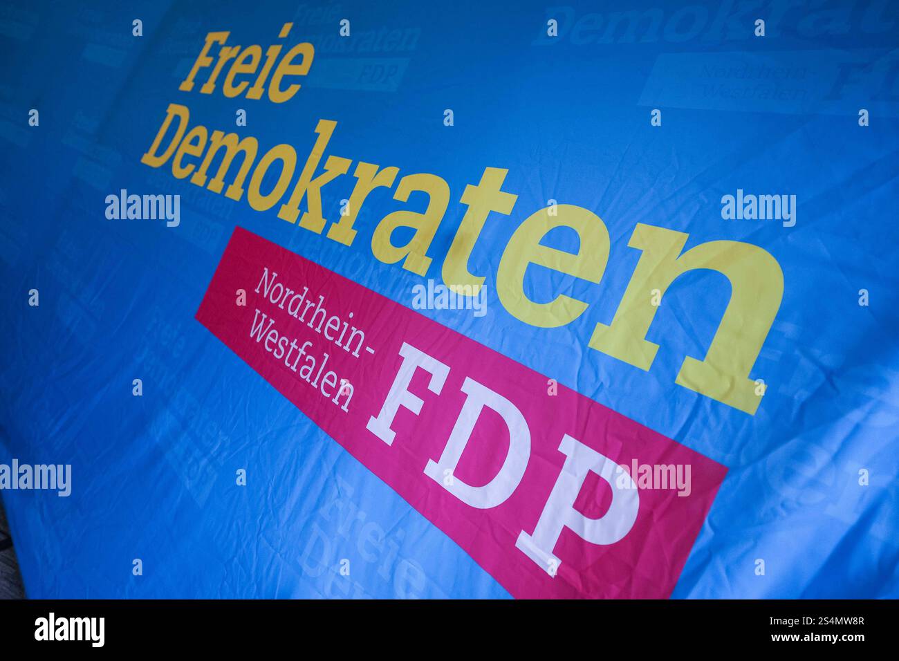 Wahlkampftour der FDP am 12.01.2025 im Hotel Bredeney in Essen Logo der ...