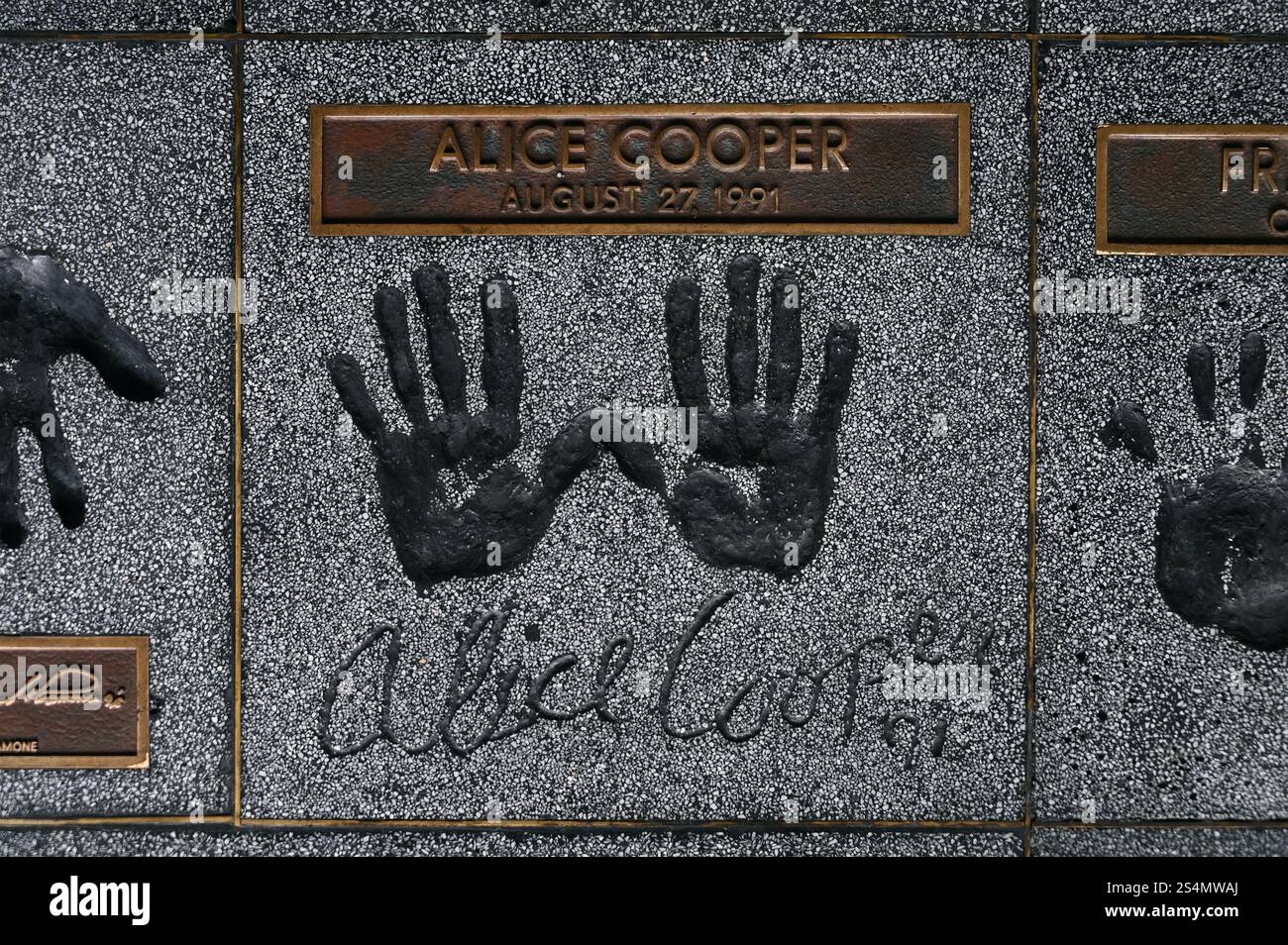 Handprints of Alice Cooper on the rock walk in the entrance to the ...