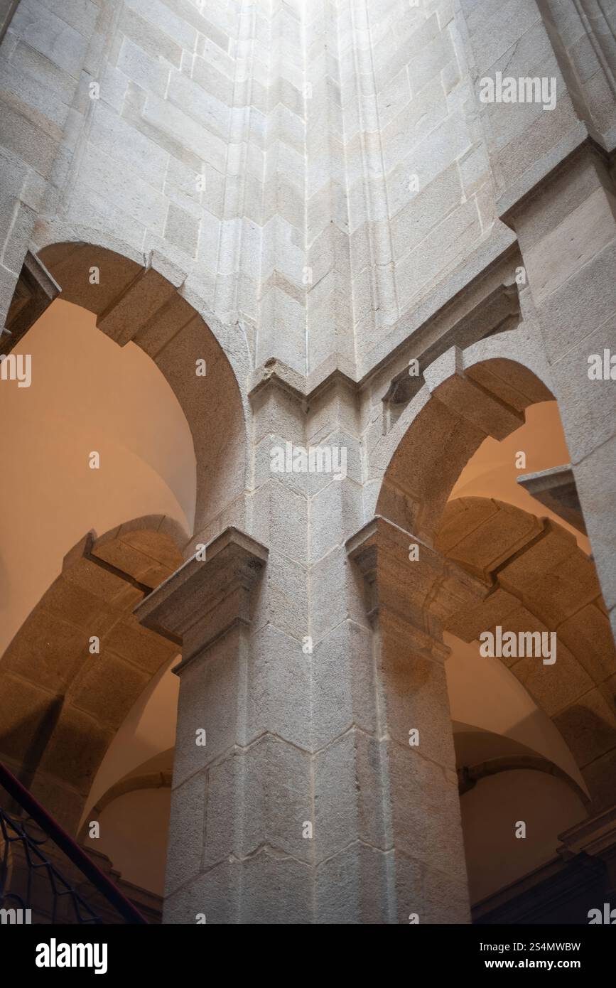 Interior of an ancient building with stairs, columns and arches Stock ...