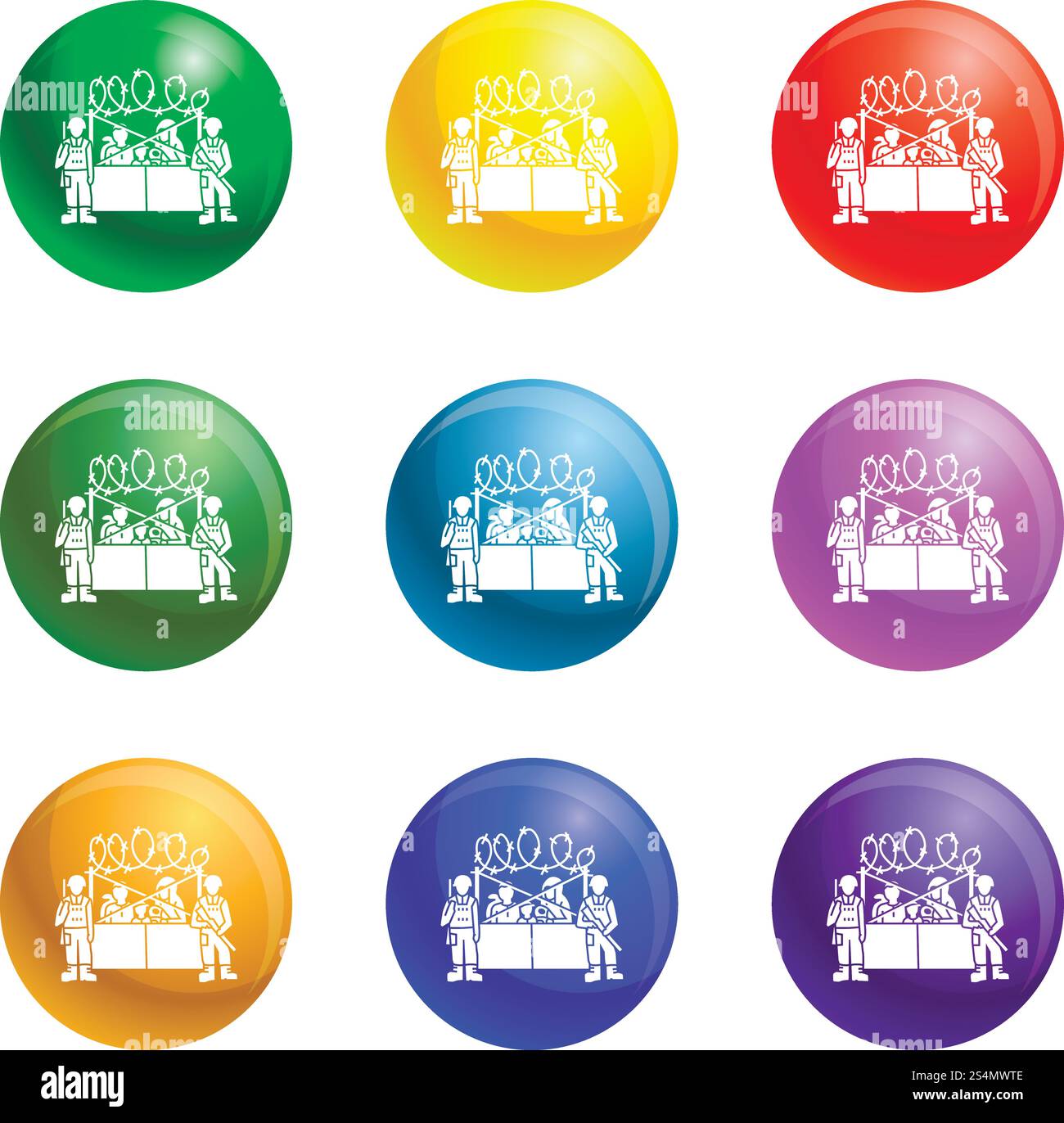 Military protect enter people migration icons vector 9 color set ...