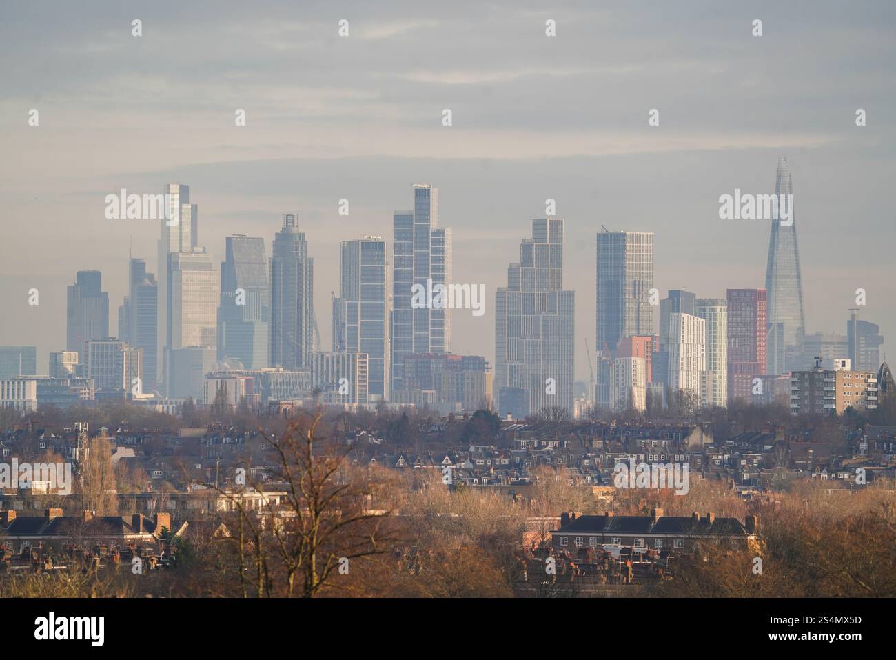 Wimbledon , London 13 January 2025 London skyline and financial ...